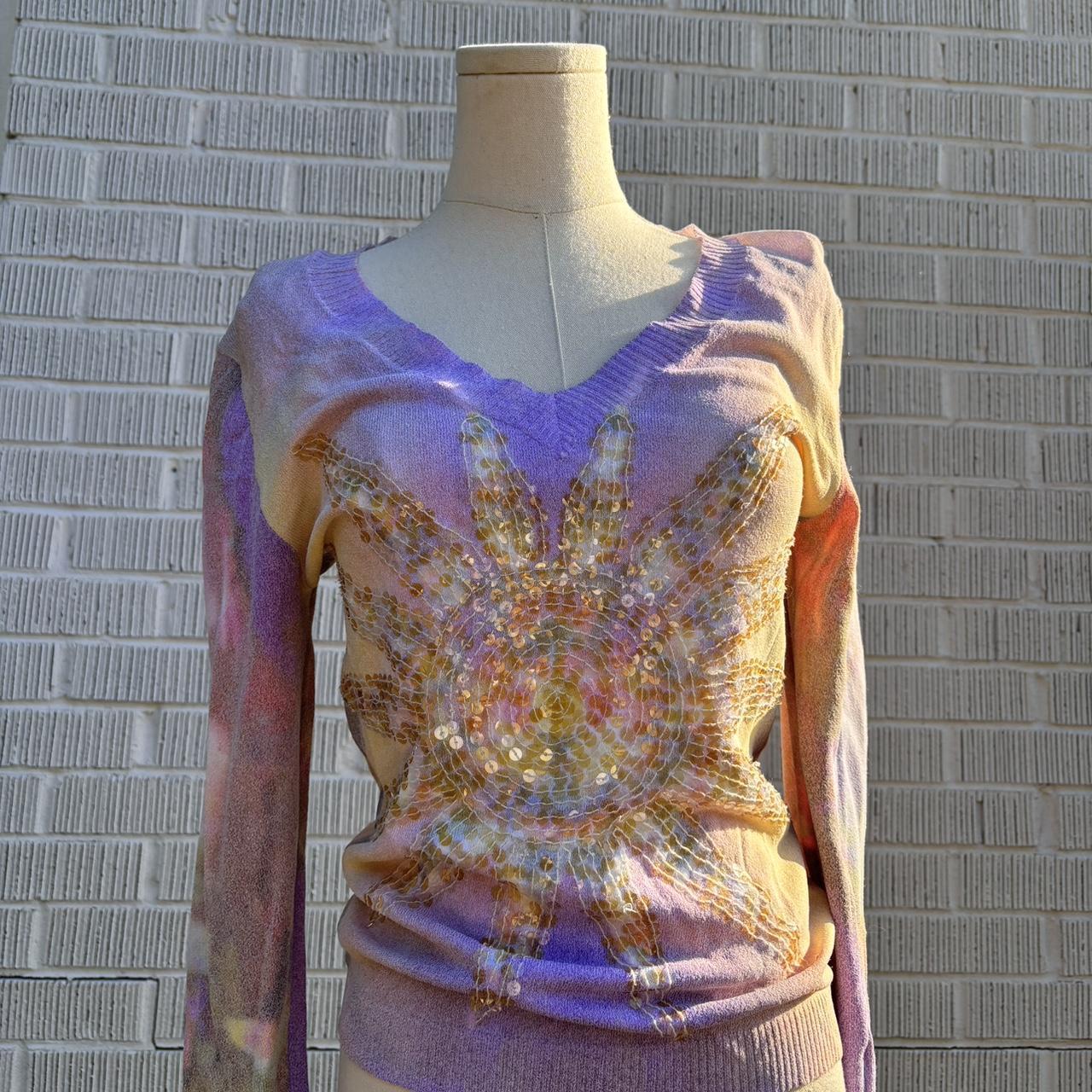 Rare One of kind vintage long sleeve multi color top... - Depop