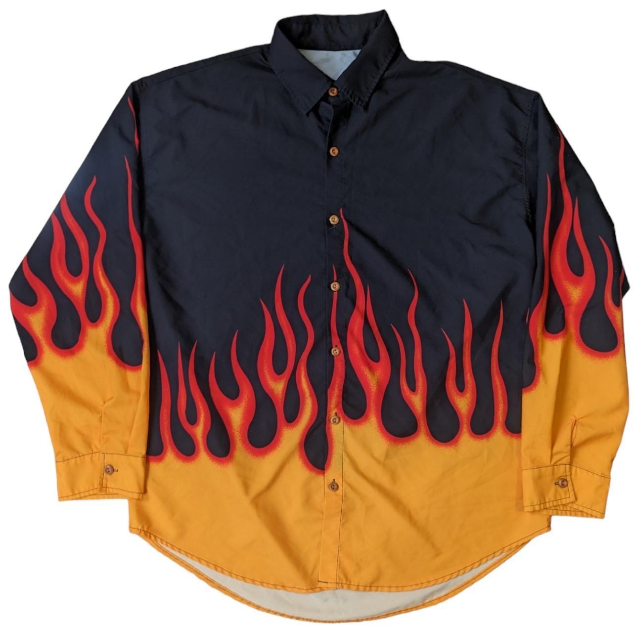 📸Fire Flame Festival Buttoned Long Sleeve... - Depop