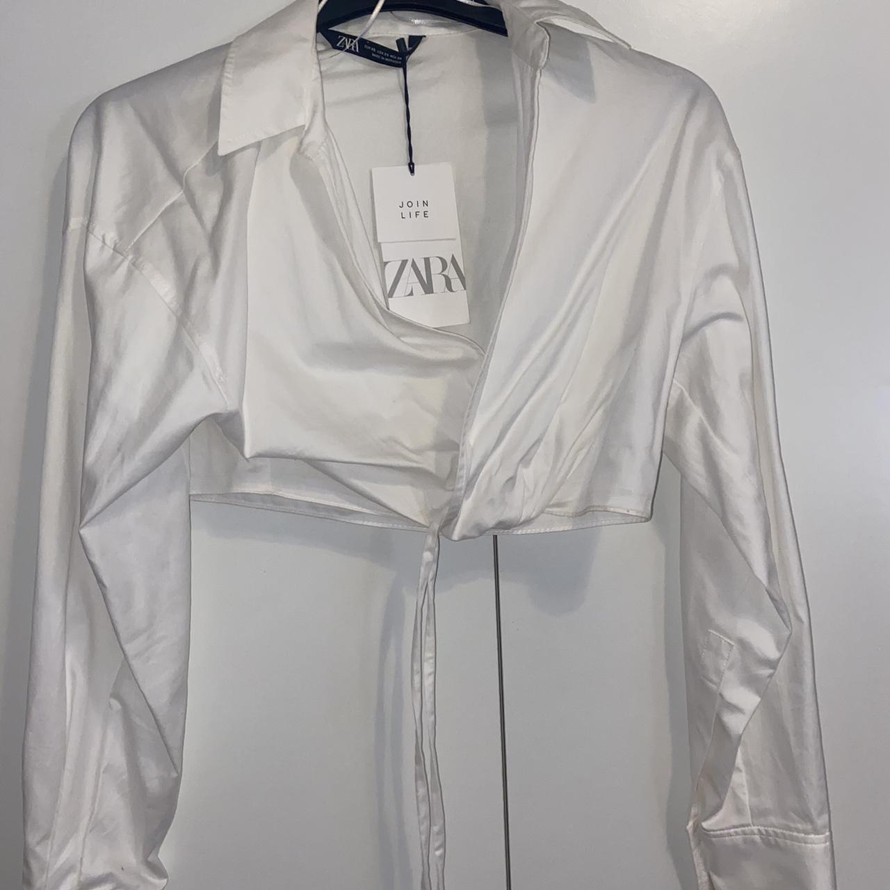 zara cropped blouse surprise cropped shirt with ties - Depop