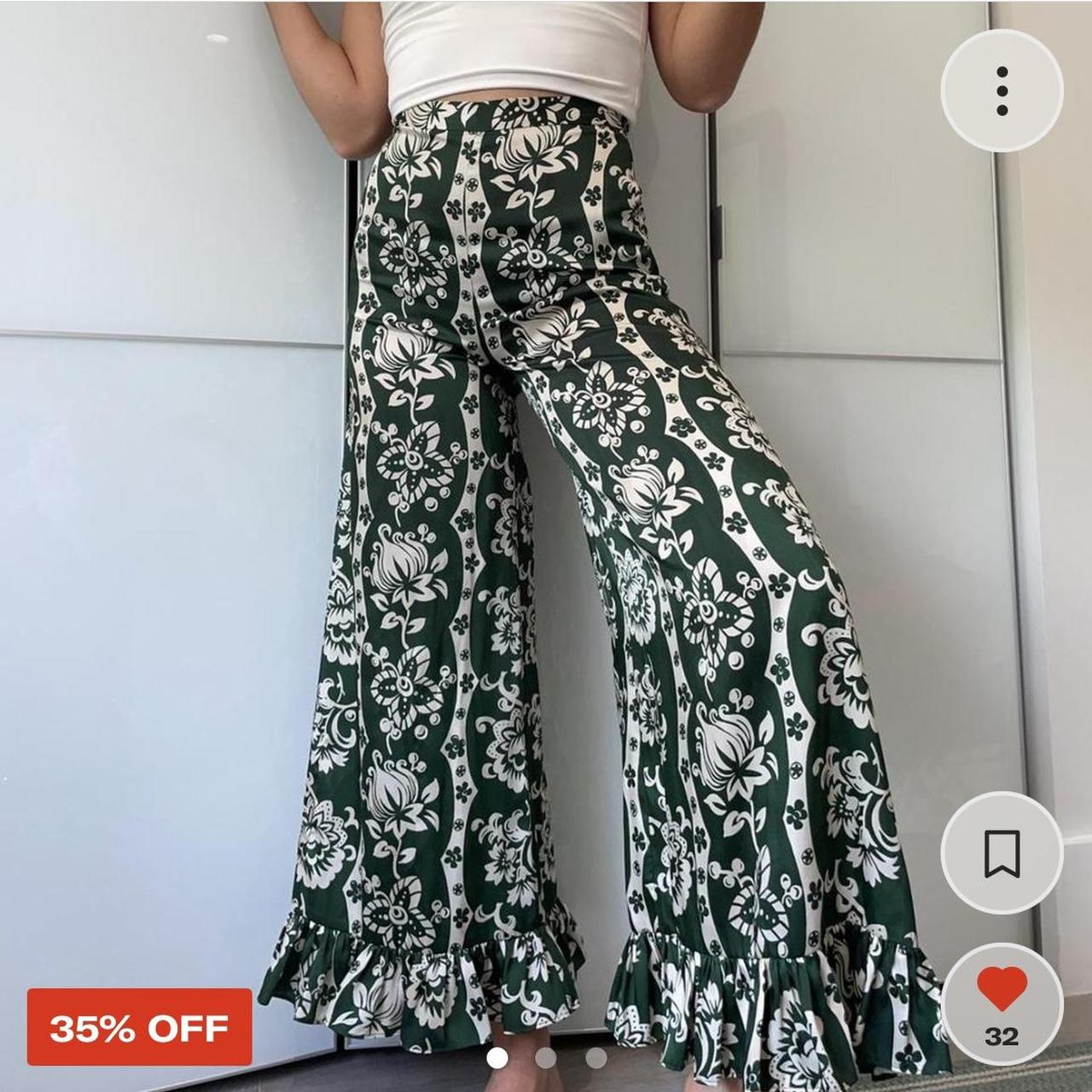 Green flowy pants Repop- worn once for Christmas... - Depop