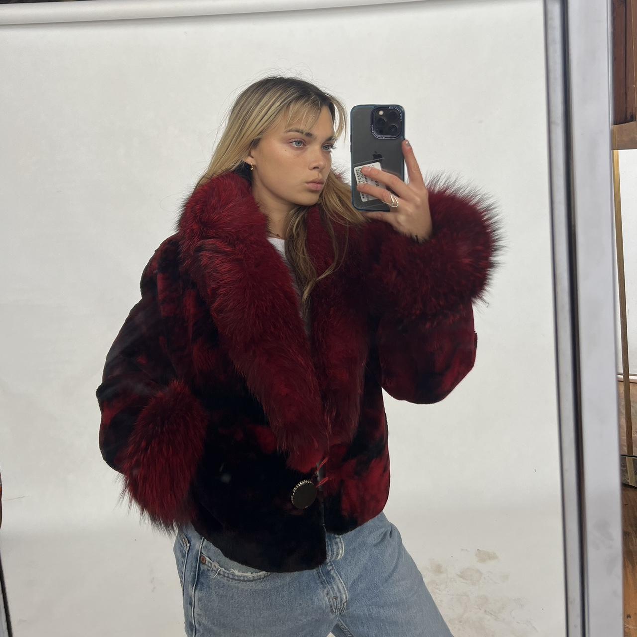 LUXEEEE marbled red vintage fur coat this coat is... - Depop