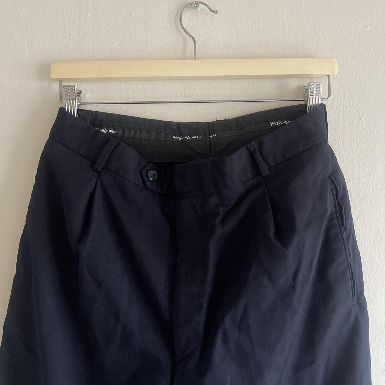 vintage Yves Saint Laurent trousers in navy fit... - Depop