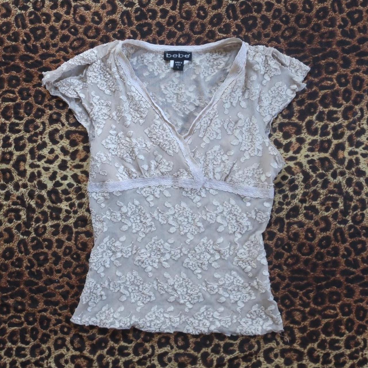 Bebe Women's Tan and Cream Blouse | Depop
