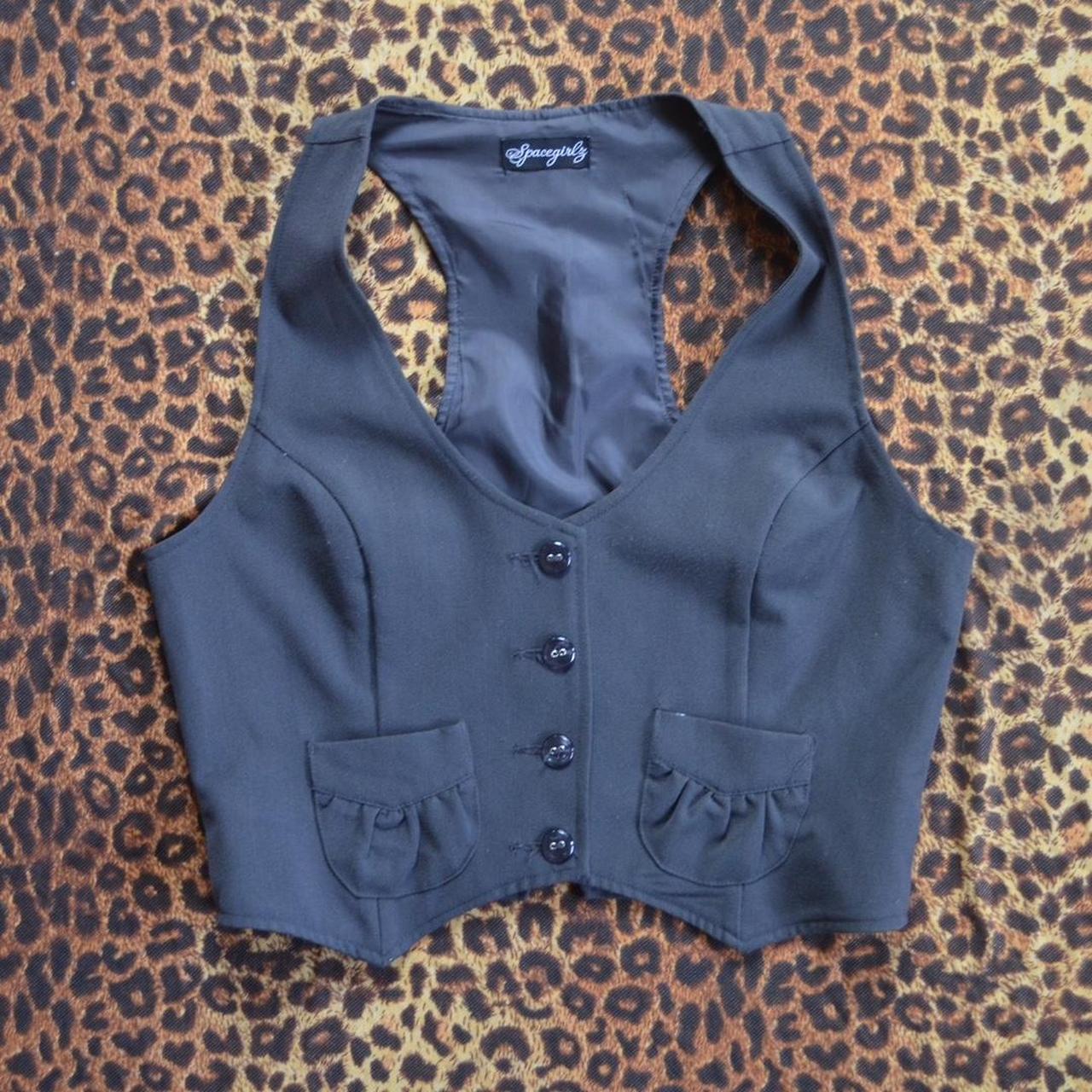 Early 2000’s cropped dark grey button up vest tank... | Depop