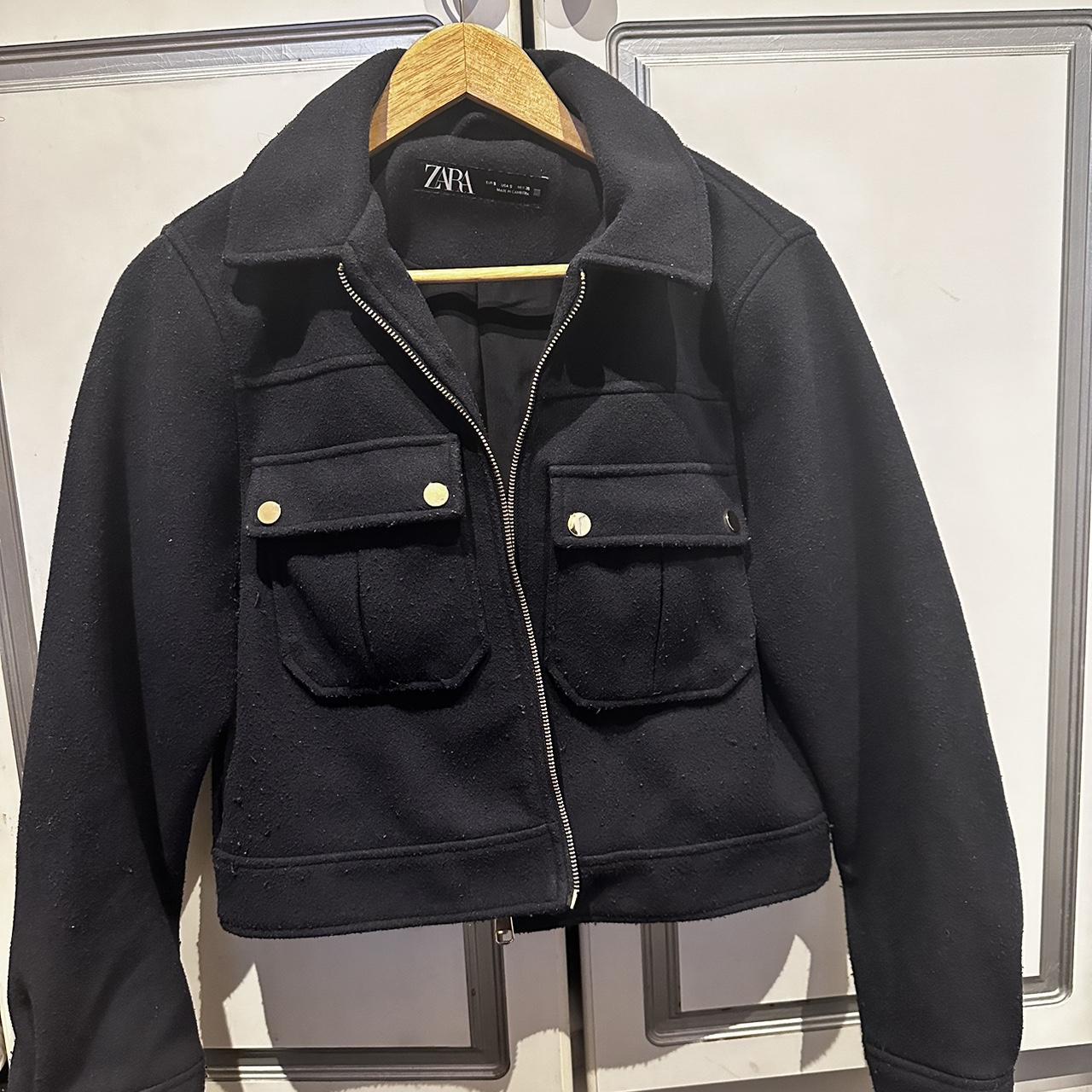 Navy Blue Zara cropped jacket with pockets Fits... | Depop