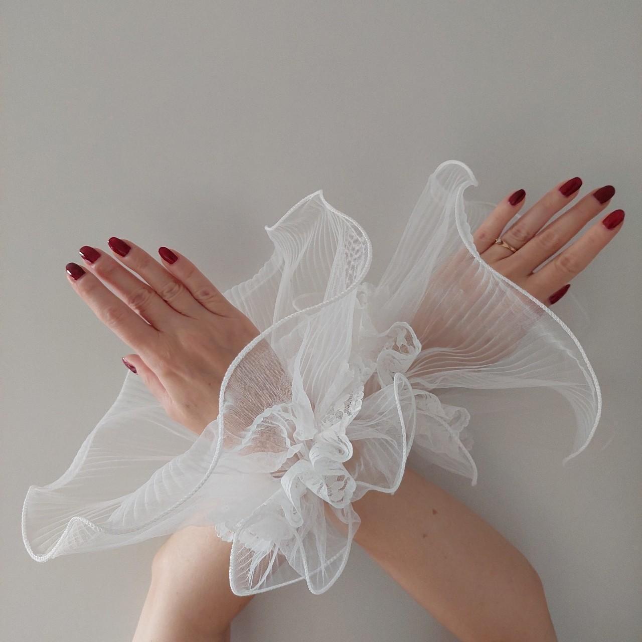 Sexy translucent mesh lace tulle white ruffle... - Depop