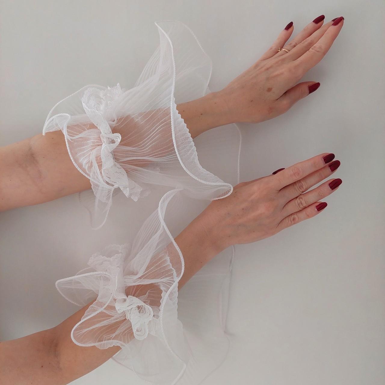 Sexy translucent mesh lace tulle white ruffle... - Depop