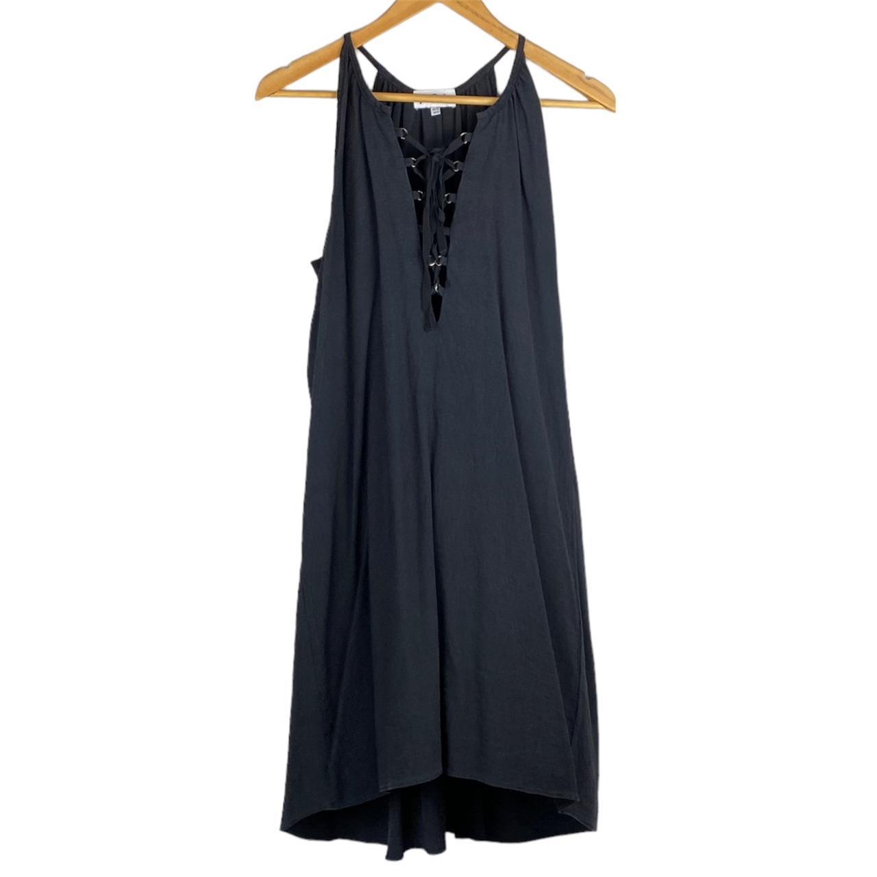 POL Women’s Midi Dress Black Tie-Up Ribbon Trapeze... - Depop