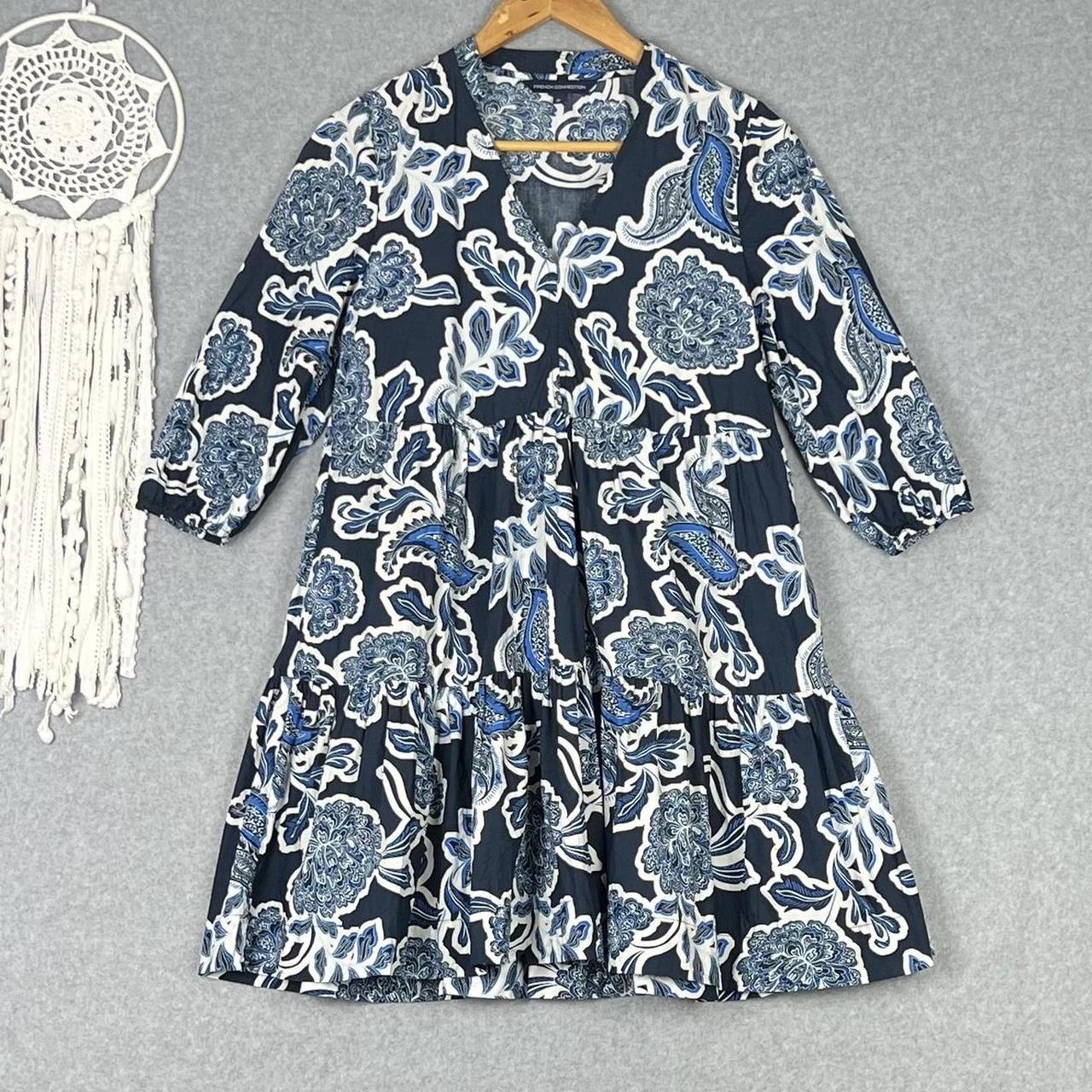 French Connection Mini Dress Size 6 Blue Floral... | Depop
