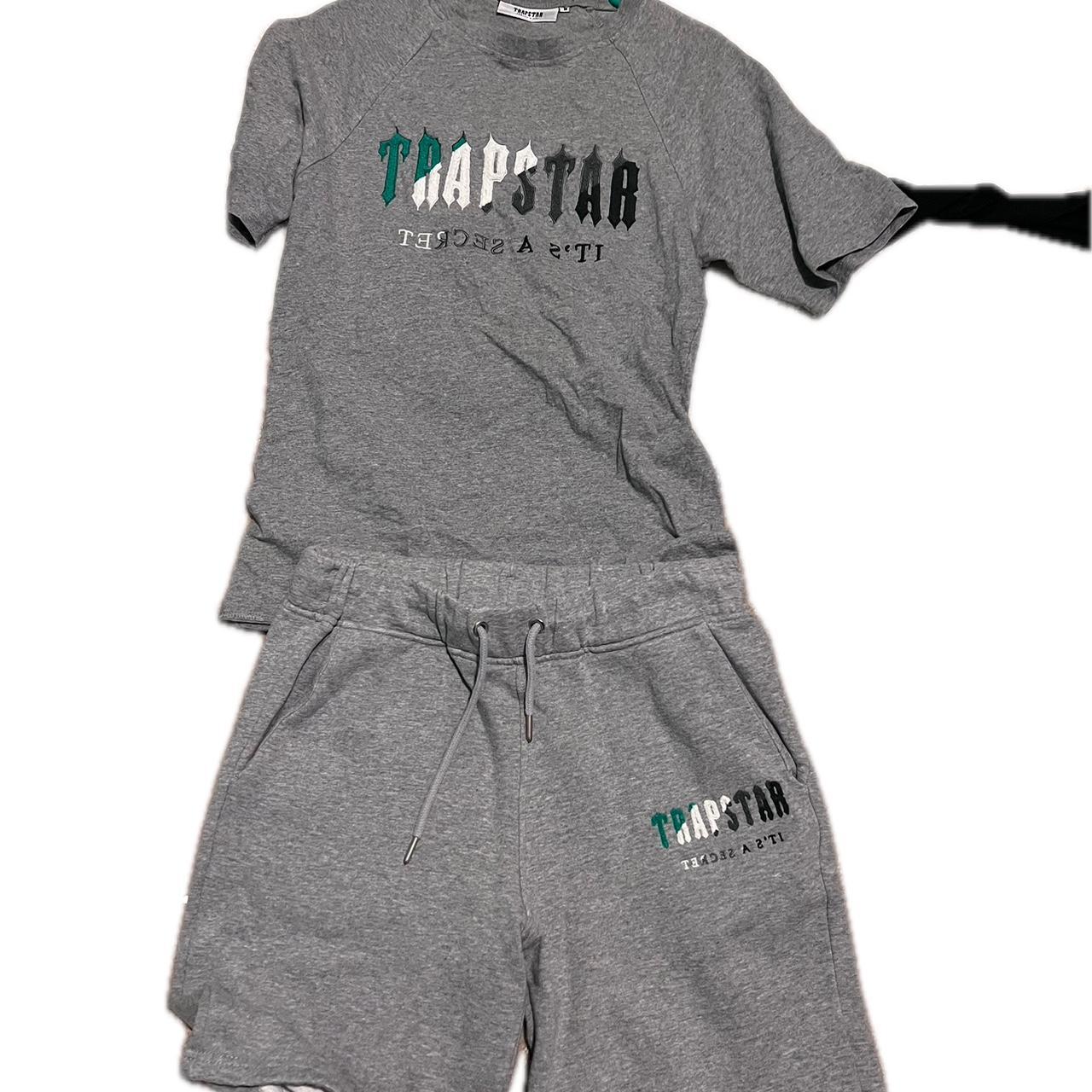 Trapstar Chenille Decoded Short Set - Grey/Green - Depop