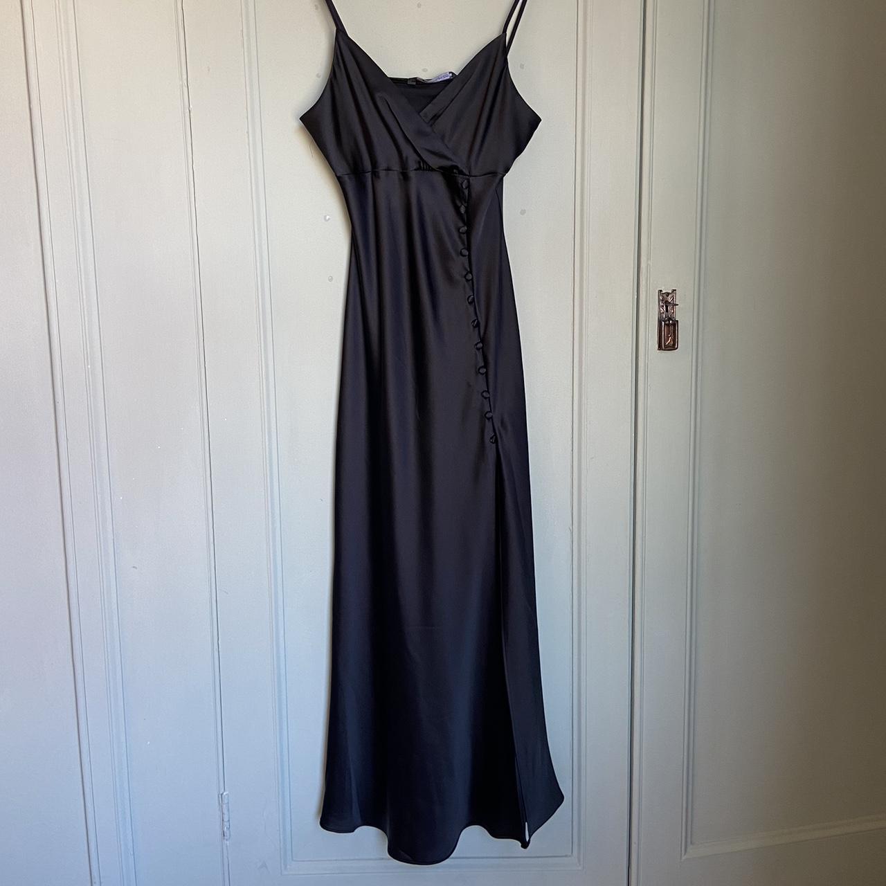 Zara black satin maxi dress with button detailing... - Depop