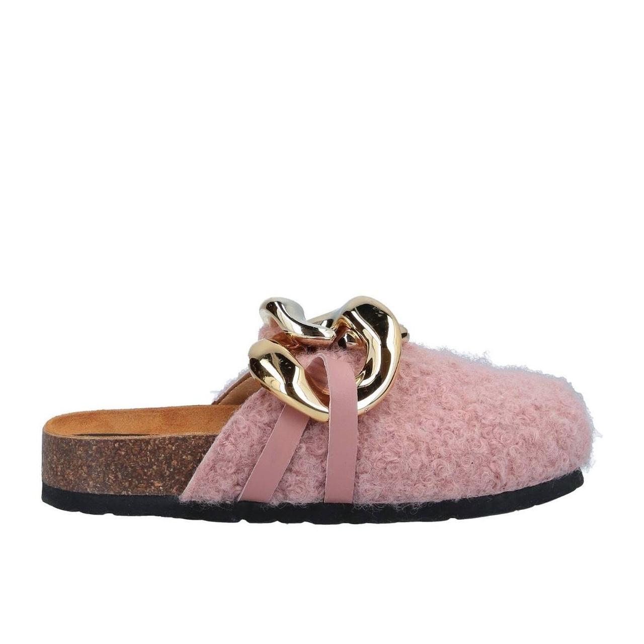 Italian Pink Mohair Mule Clogs with Large Chain- womens - Depop