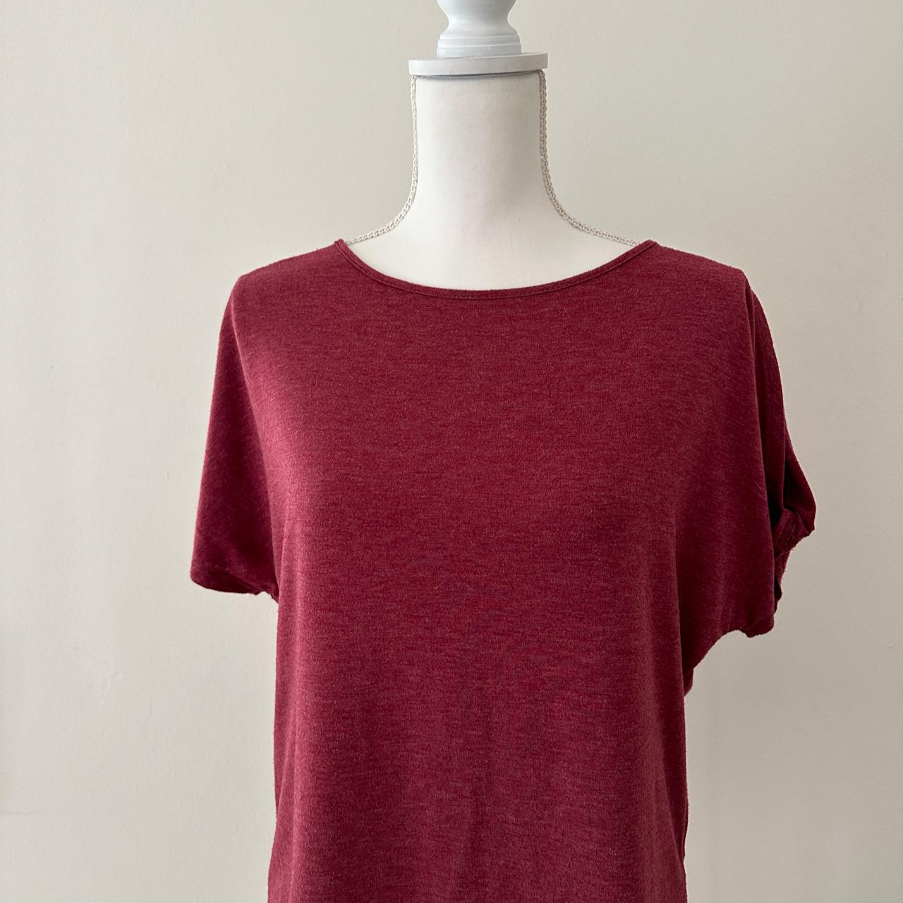 red t-shirt with sleeve cut out - Depop