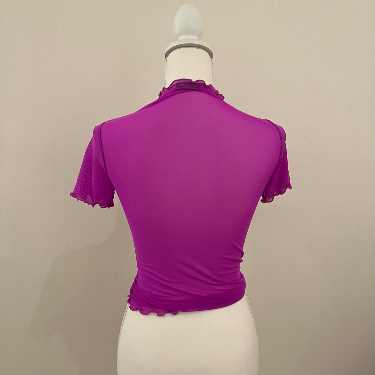vibrant purple? pink? sheer top with ruffle detail. ... - Depop