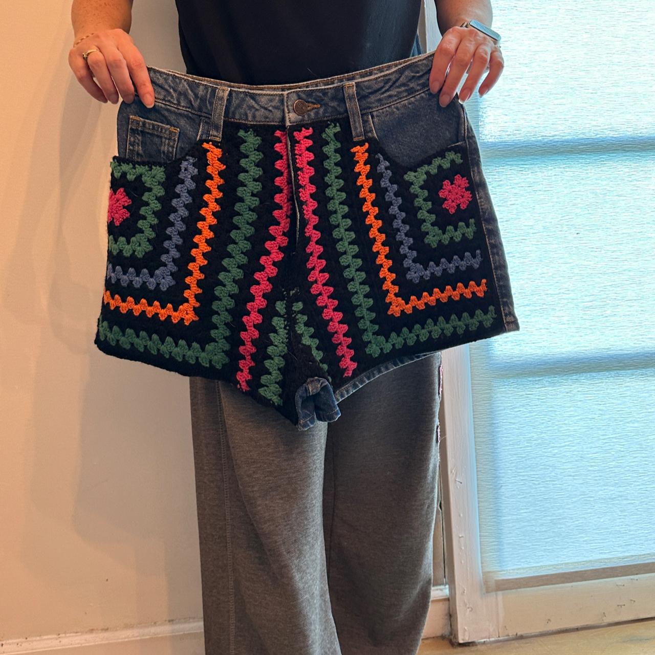 new with tag shorts with crochet design on front - Depop