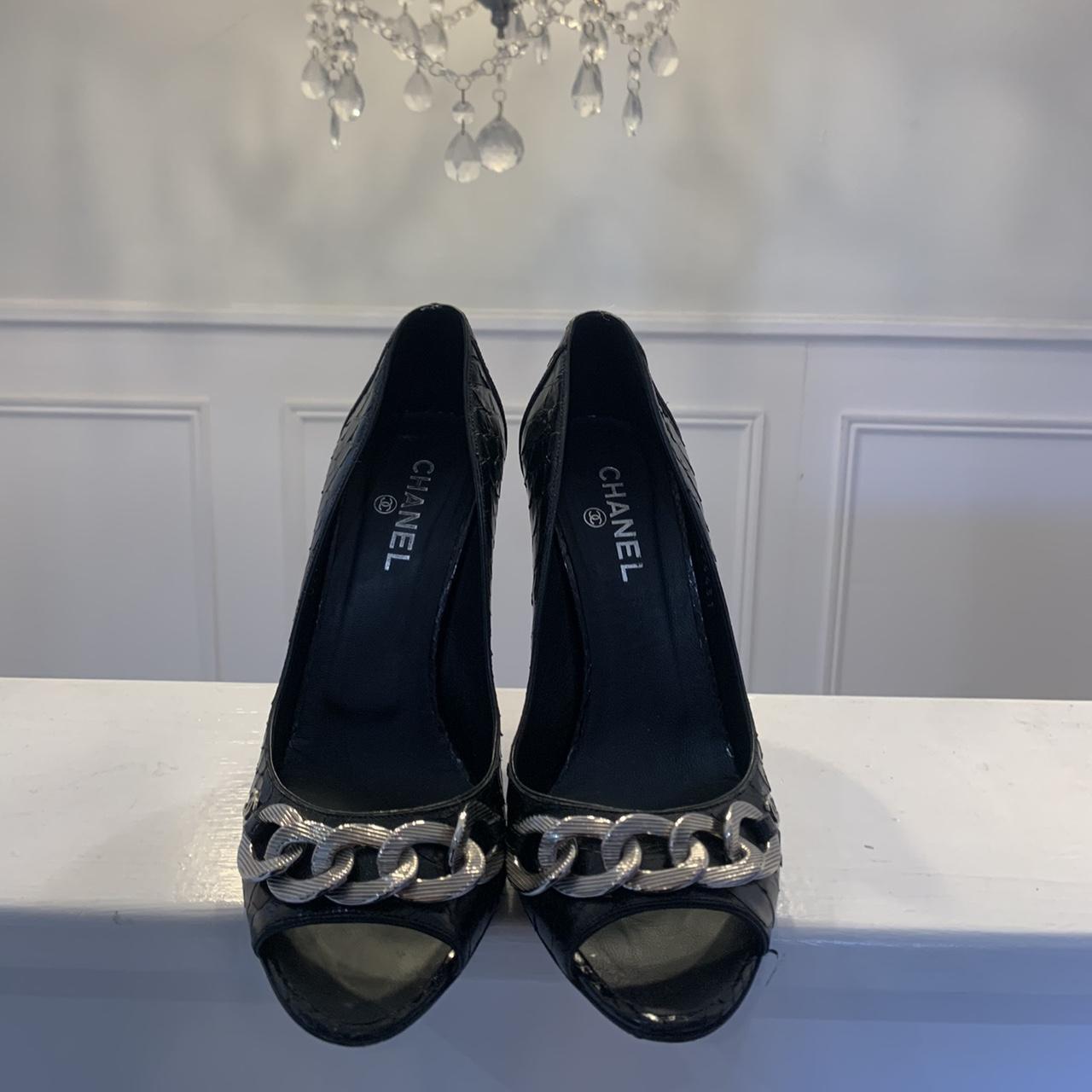 Chanel Women's Black and Silver Footwear | Depop
