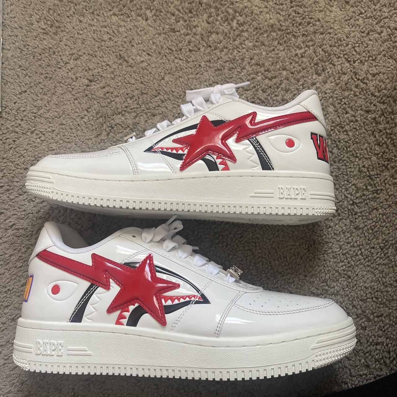 Used white shark bapestas. - Depop