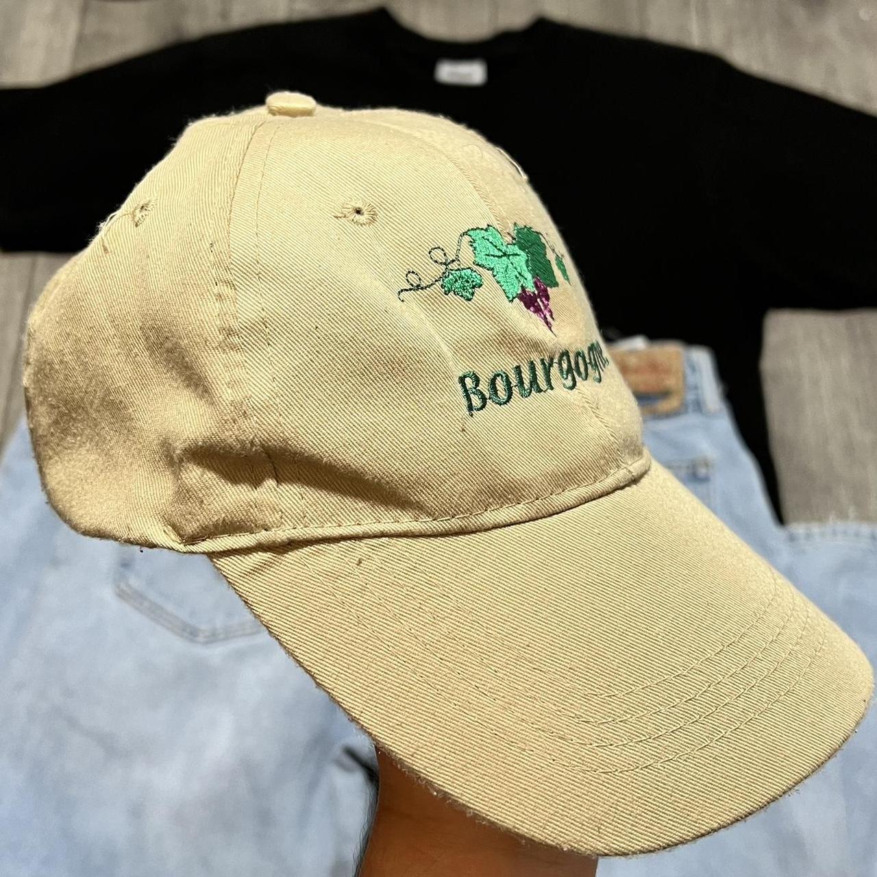 “Bourgogne” embroidered tan hat wine... - Depop