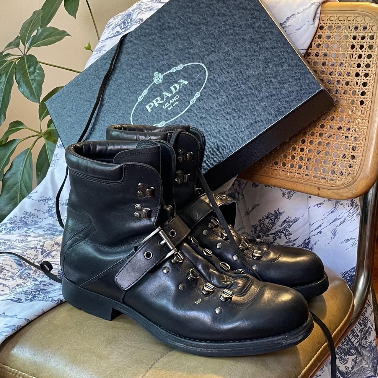 Barely worn black leather Prada boots, with original... - Depop