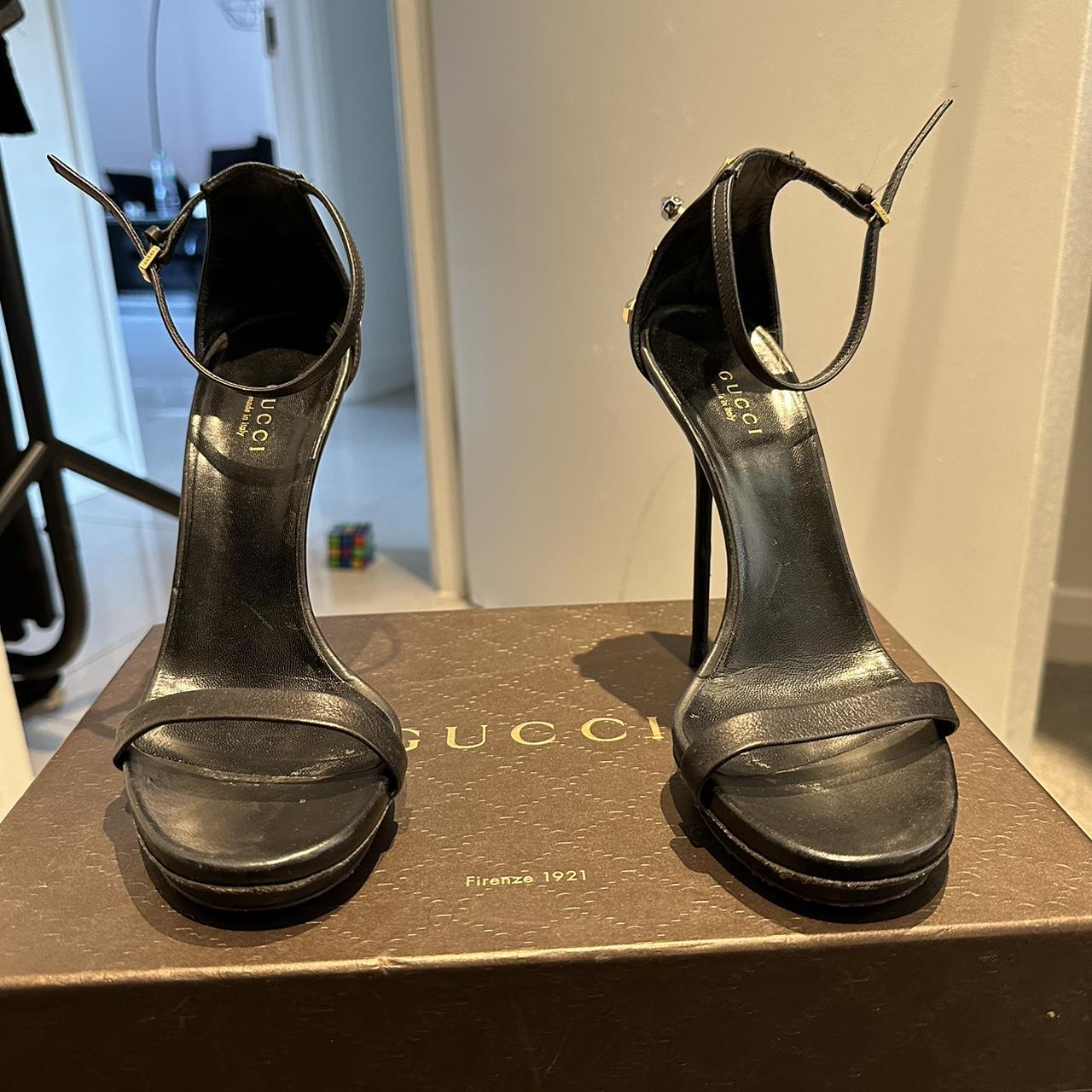 Authentic women’s black Gucci heeled sandal Shoes... - Depop