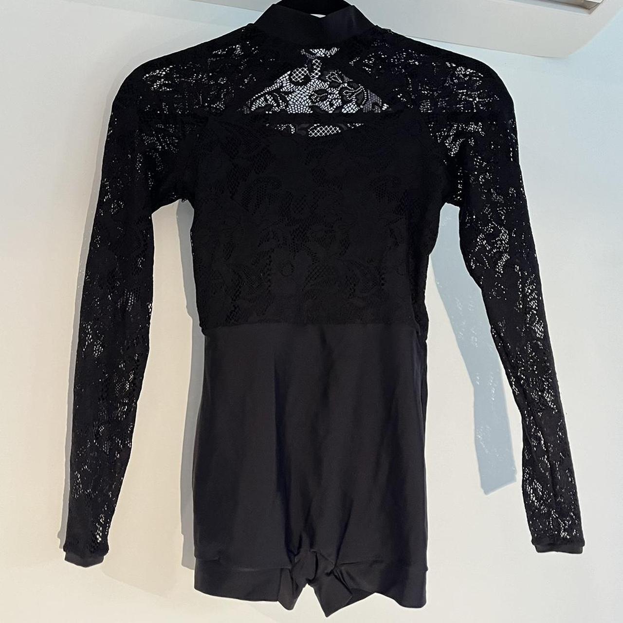 Custom made black lace unitard/contemporary dance... - Depop