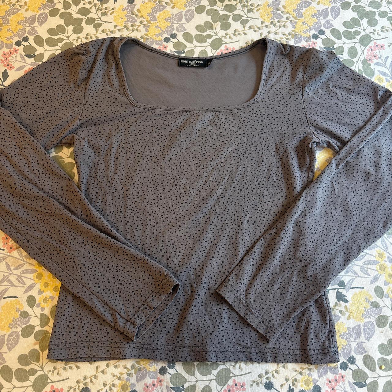 grey long sleeve top with black polka dots. fits 6-8... | Depop