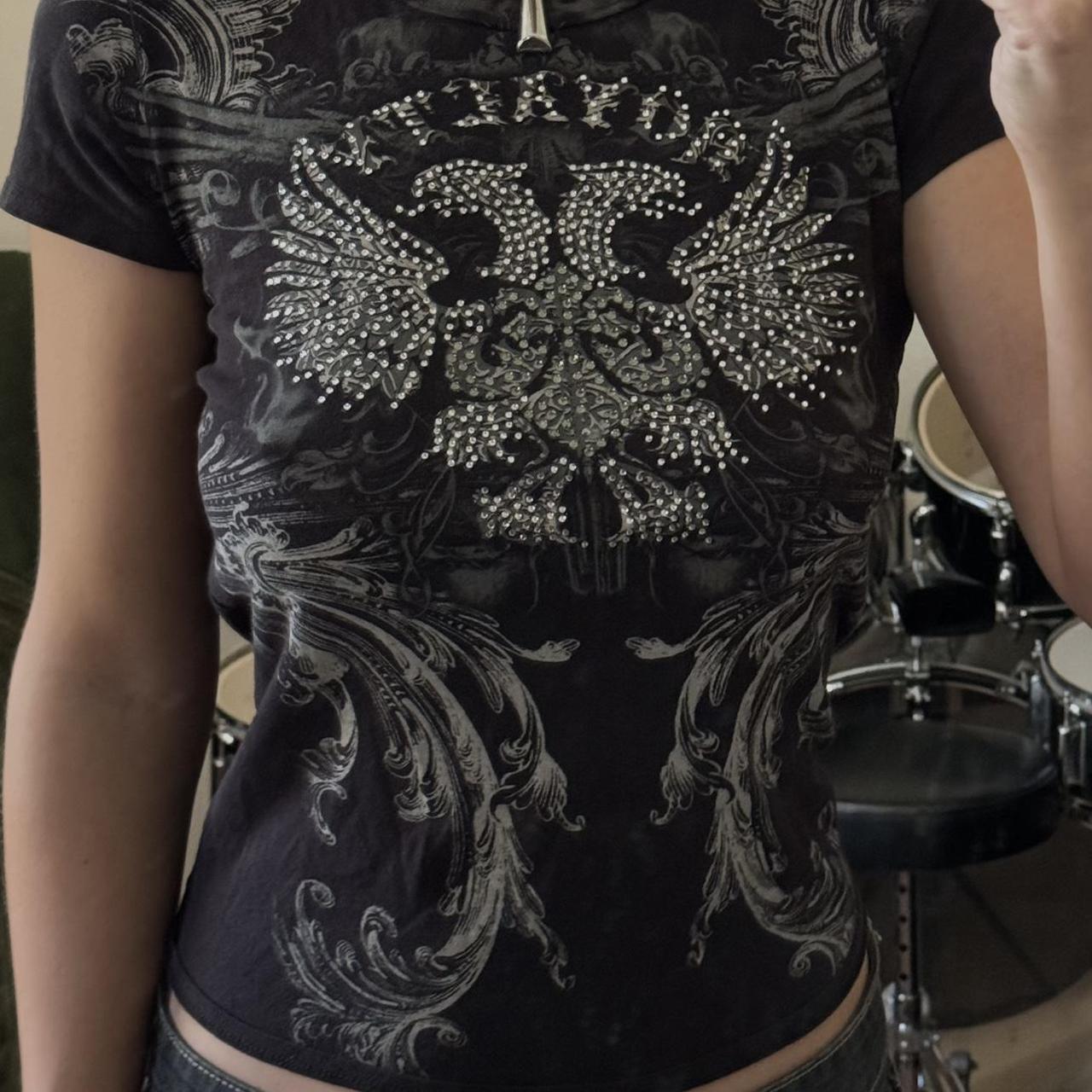affliction inspired black/grey body central long... - Depop