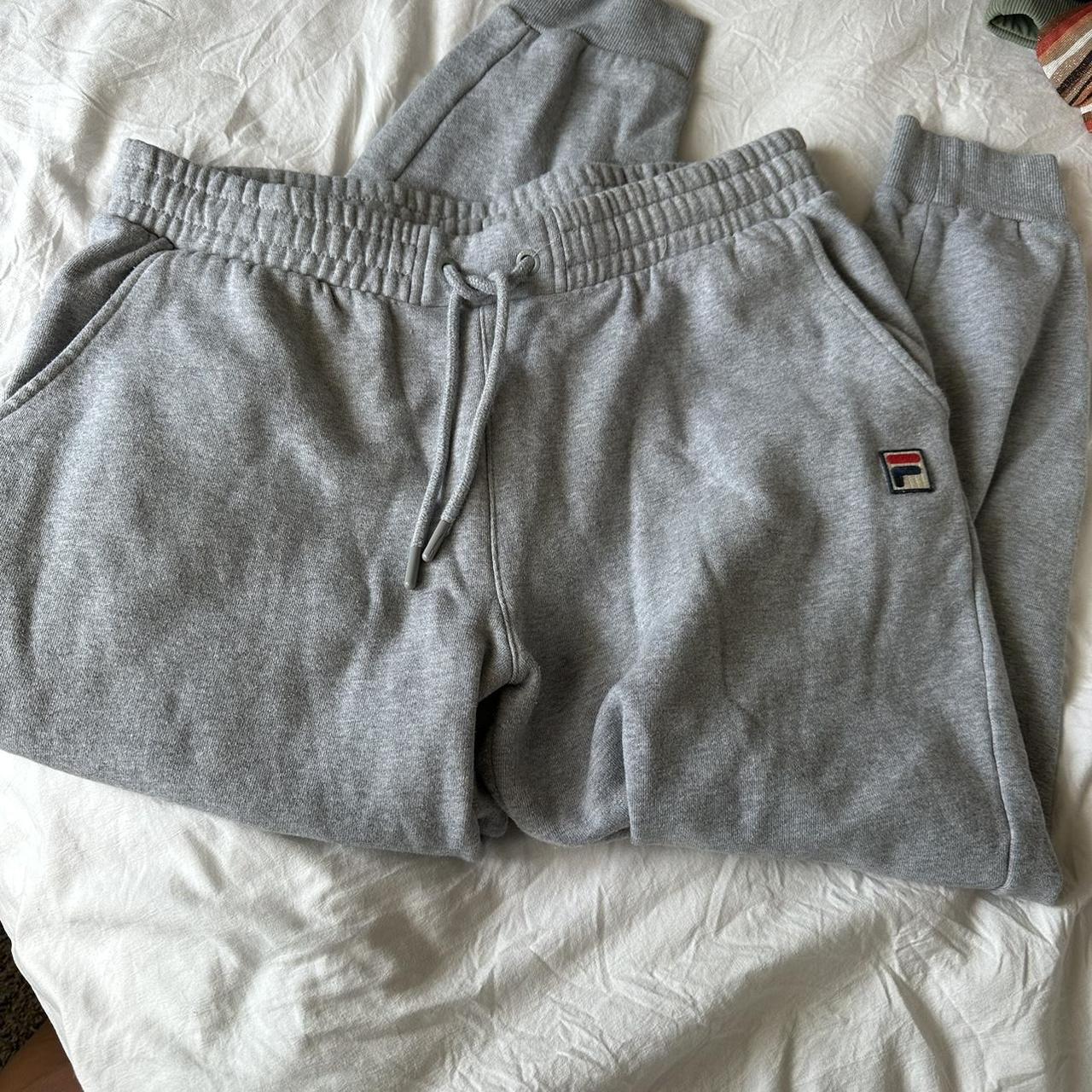 gray fila sweatpants - good condition - adjustable... - Depop