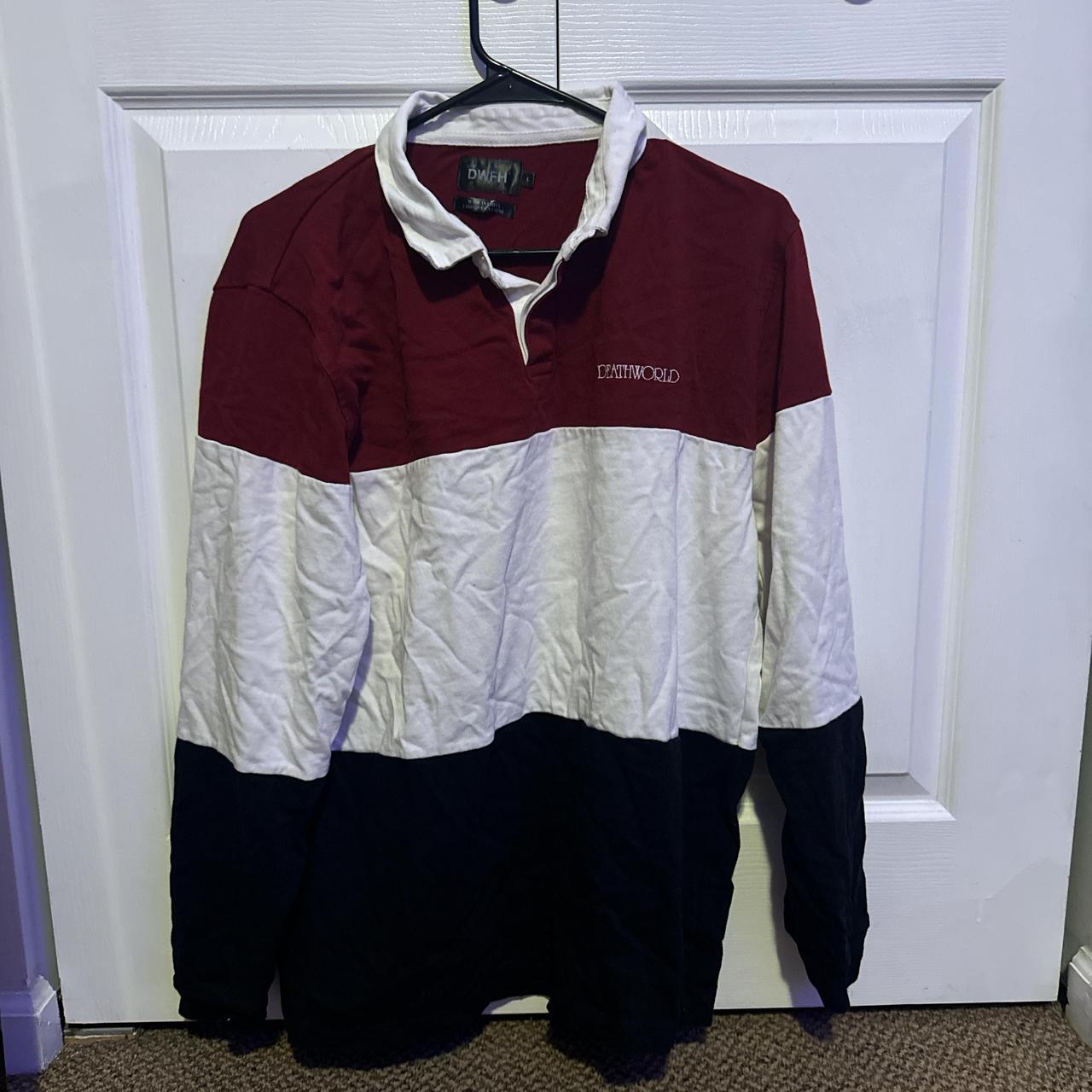 Death World Black White and Red Rugby Shirt - Depop
