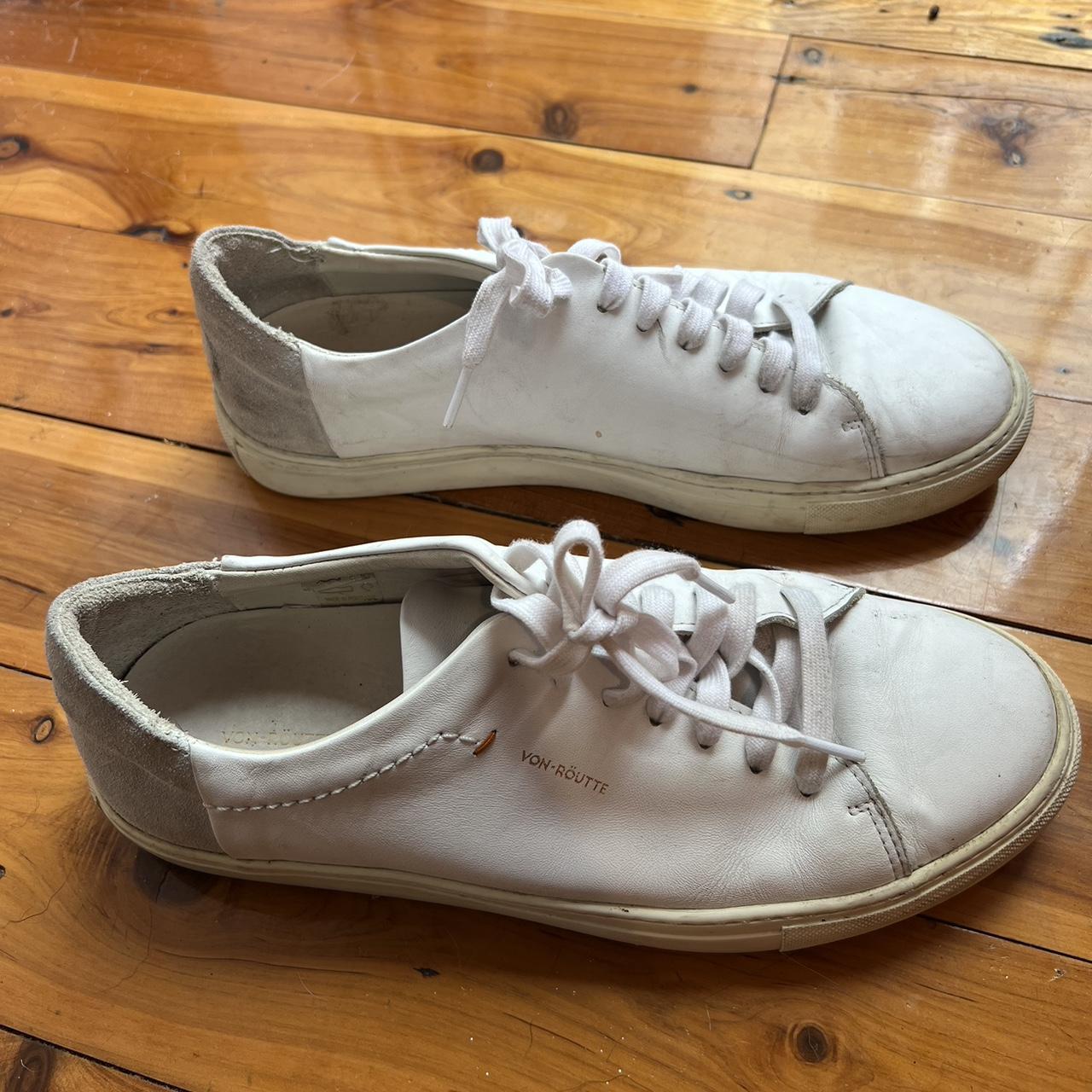 White and grey Von Röutte sneakers Real leather... - Depop