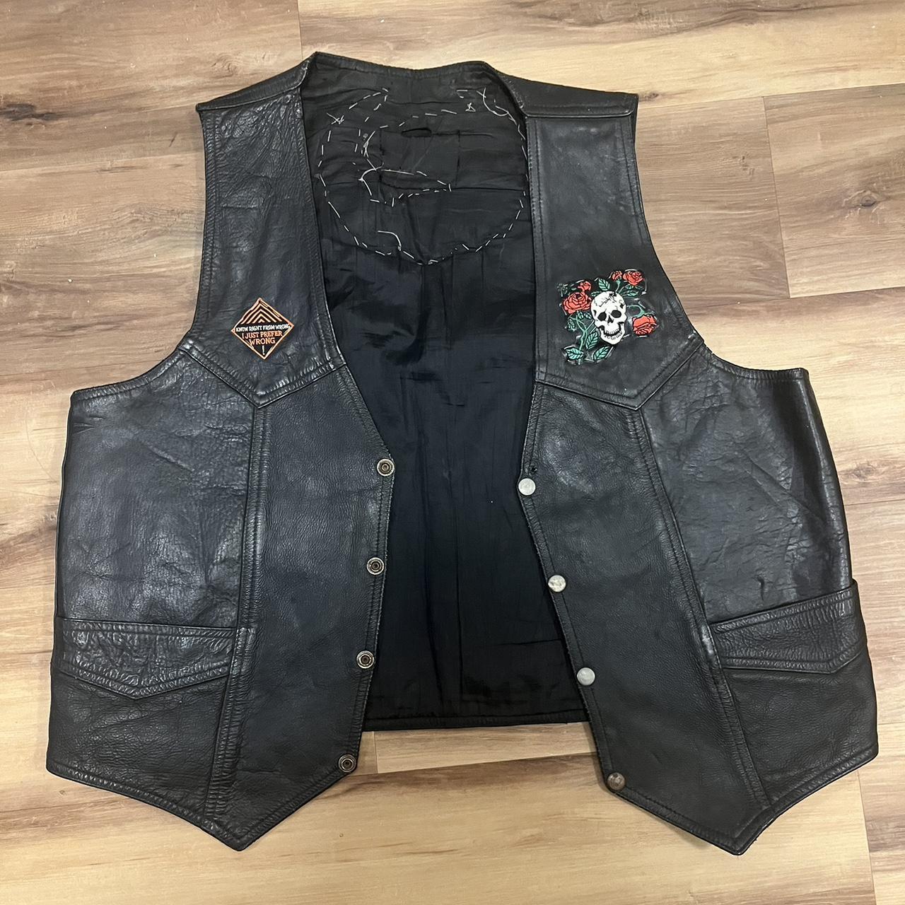 Vintage Harley Davidson Leather Vest 3 patches - Depop