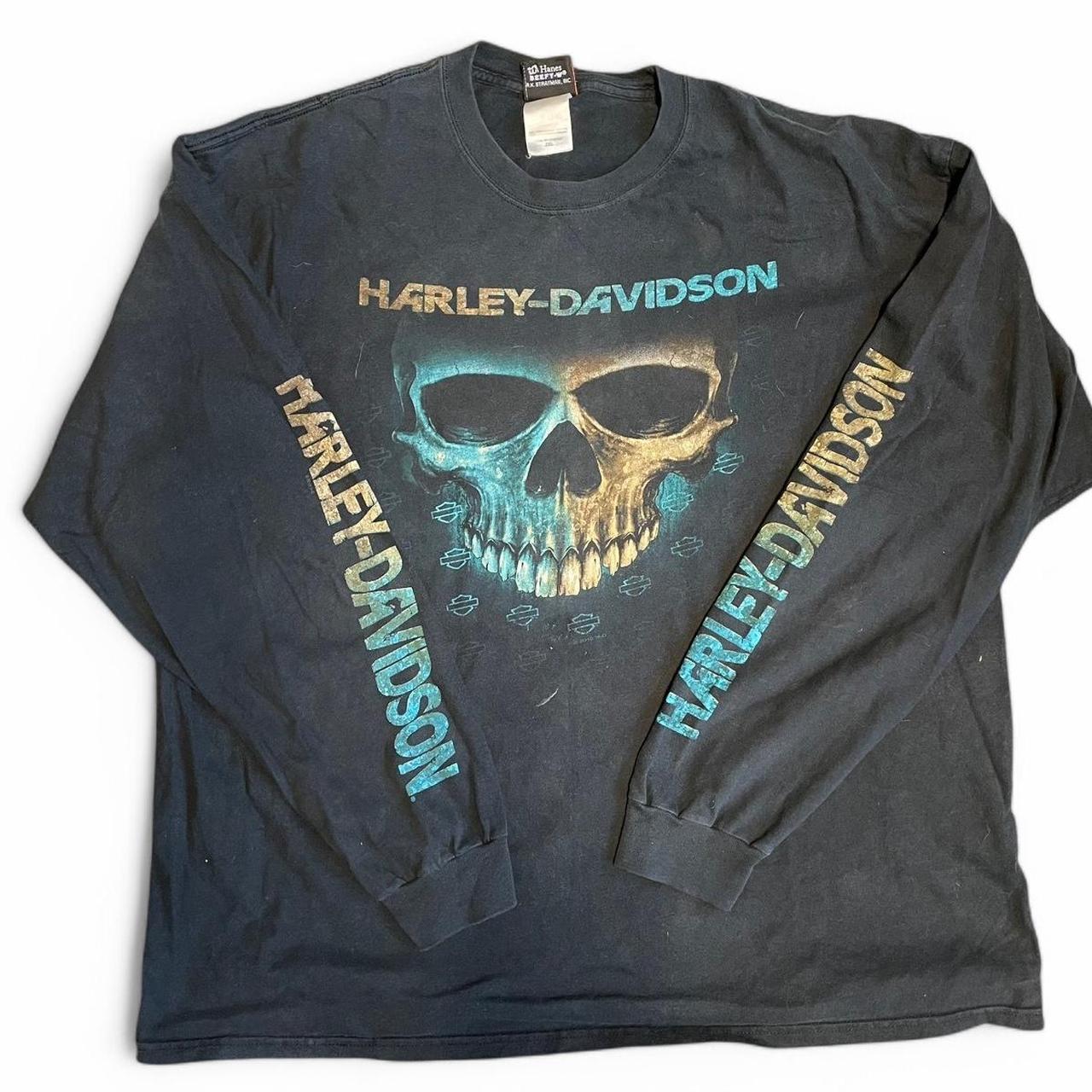 Harley Davidson black & blue long sleeve hit shirt... | Depop