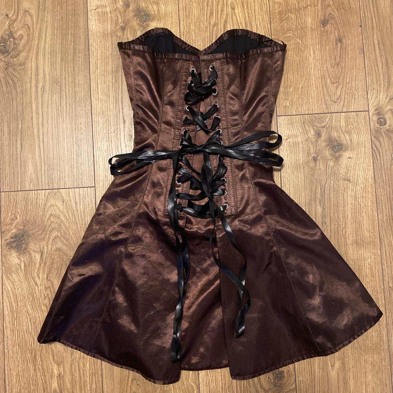 the most gorgeous brown satin steel boned corset... - Depop