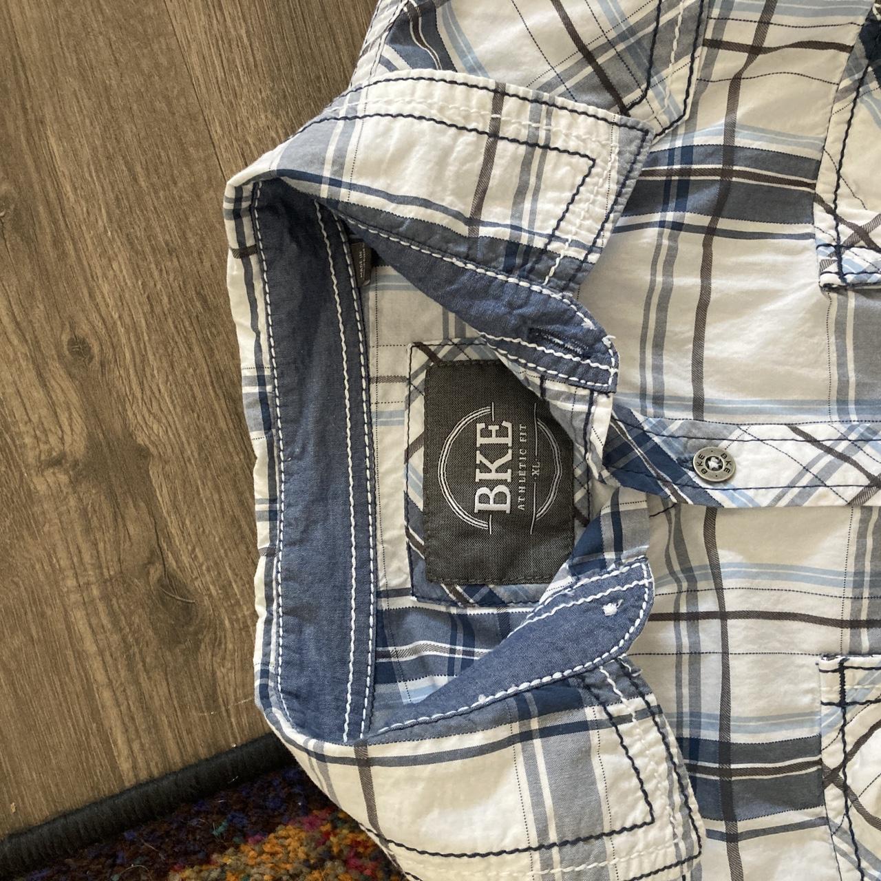 BKE Athletic Fit Blue & White Men’s Plaid Button... - Depop