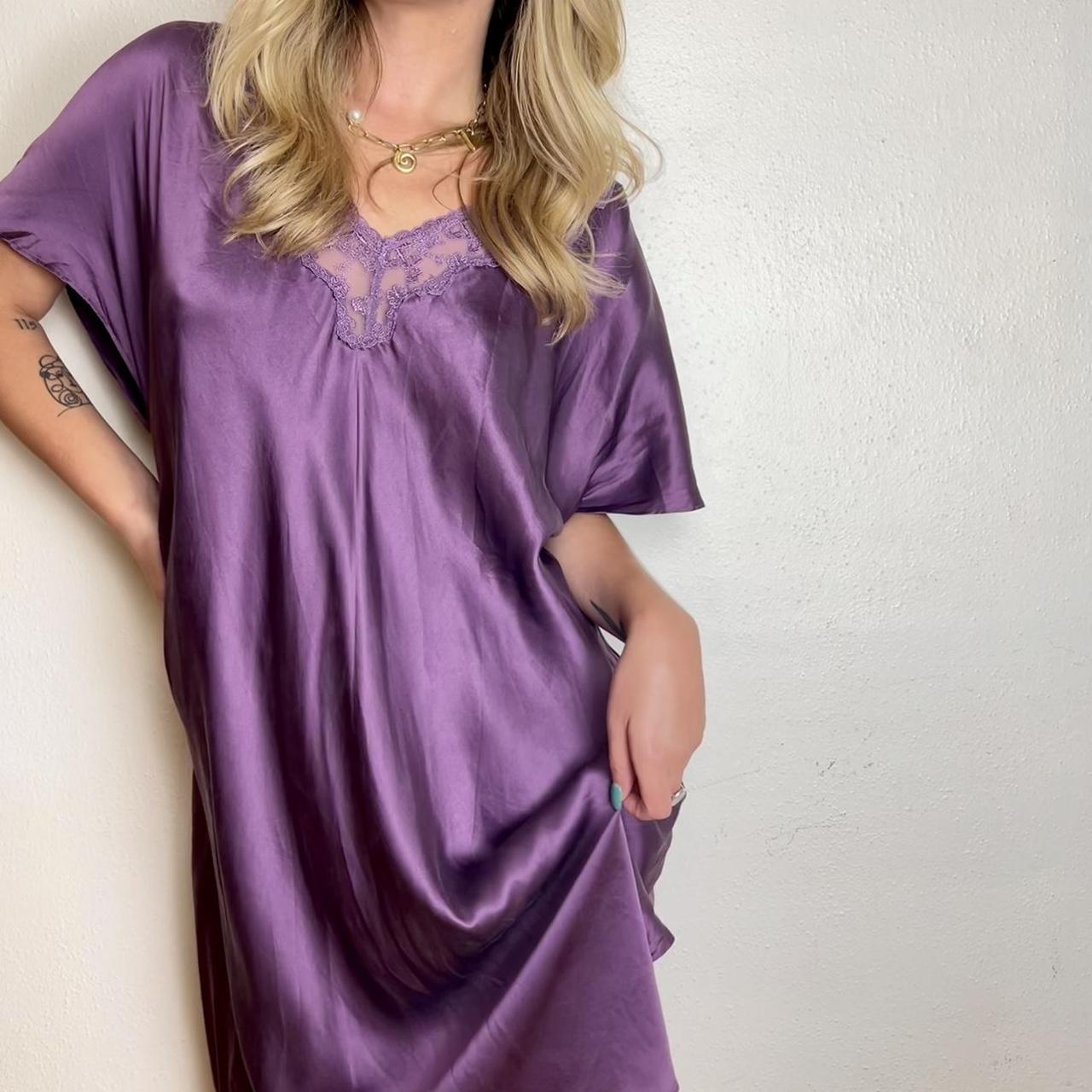 Vintage Purple Silk Lace V Neck Midi Slip Dress Depop