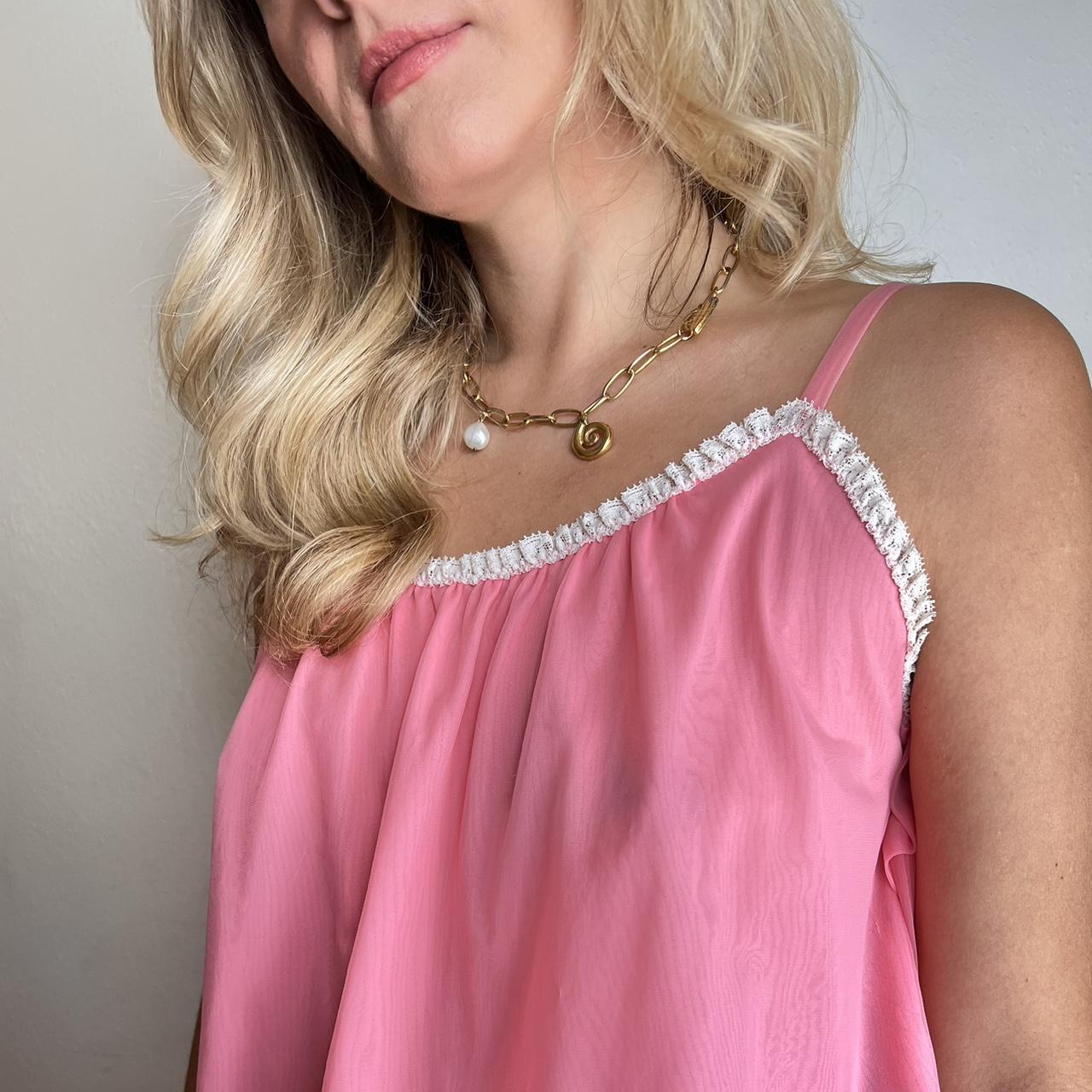 Vintage Bright Pink Sheer Open Side Cami Tank... - Depop