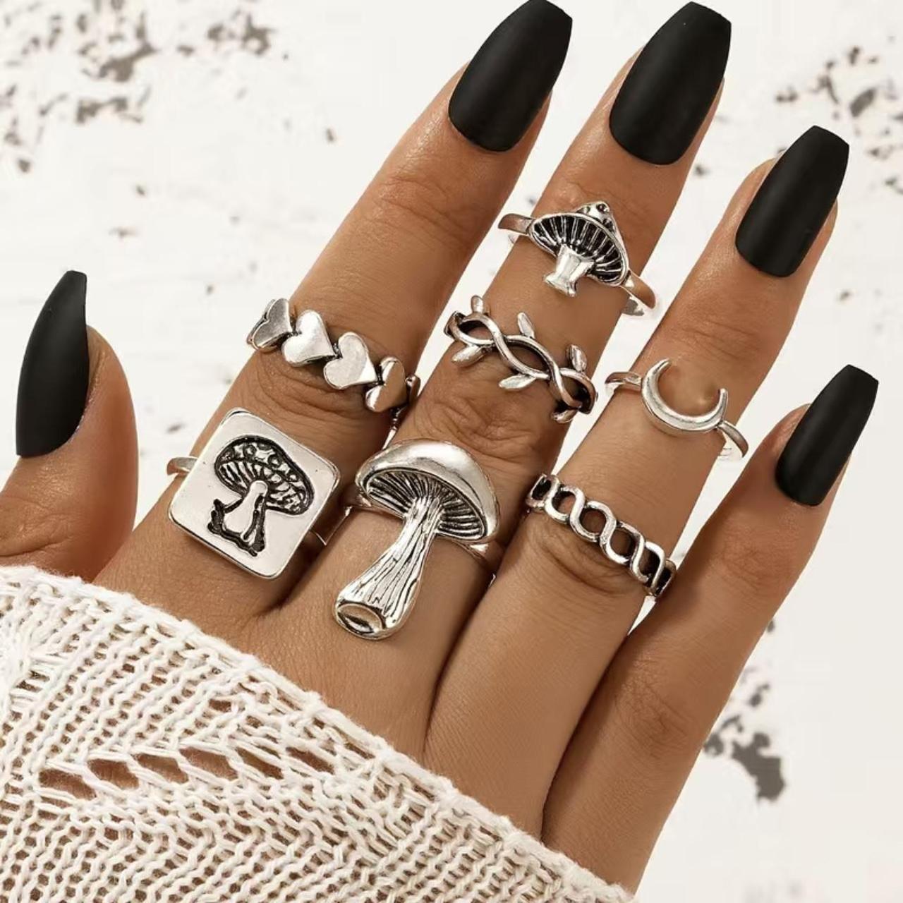 7 Mushroom cottagecore BOHO rings, heart, moon,... - Depop