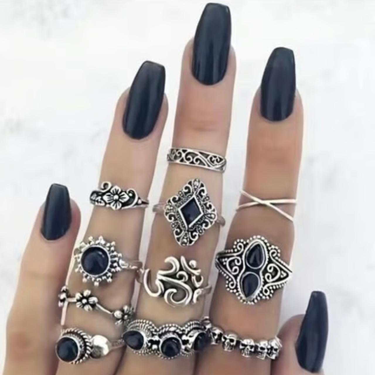 Sz 8, 11 Black stackable knuckle rings, gothic,... | Depop