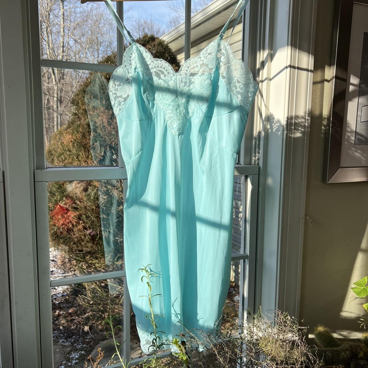 Vintage light teal blue lacy slip dress Sears brand... - Depop