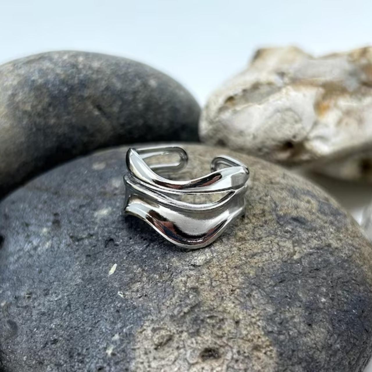 Stainless Steel Ring Wave Adjustable/Open... - Depop