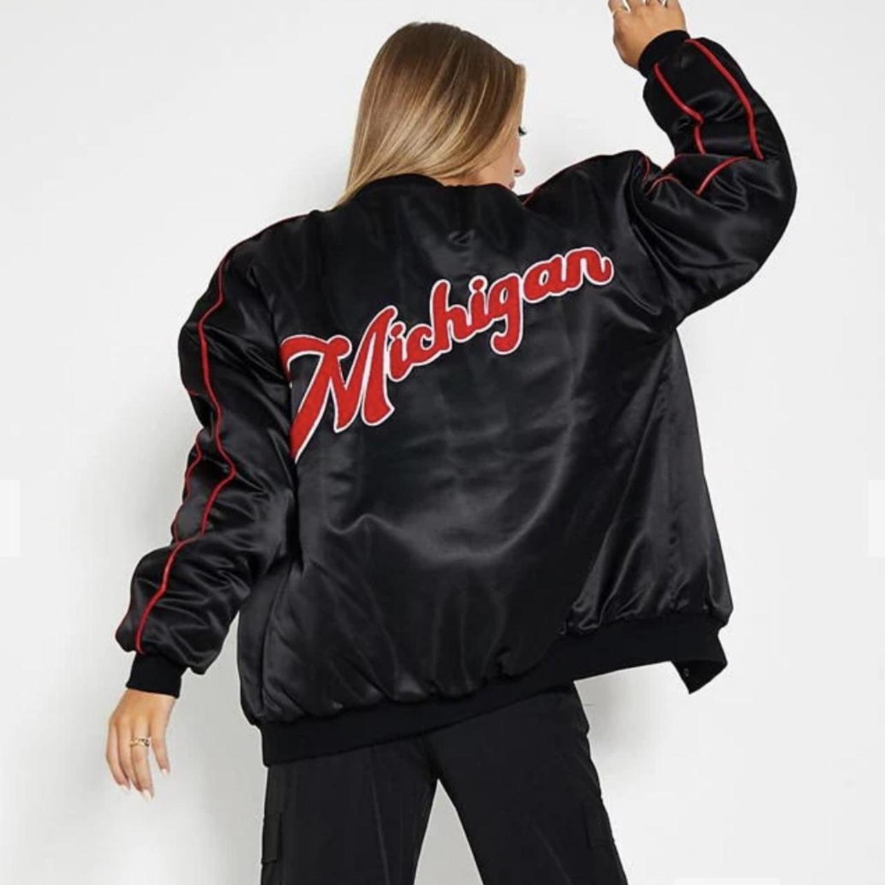 Black red michigan Oversized Satin Bomber Jacket ~... - Depop