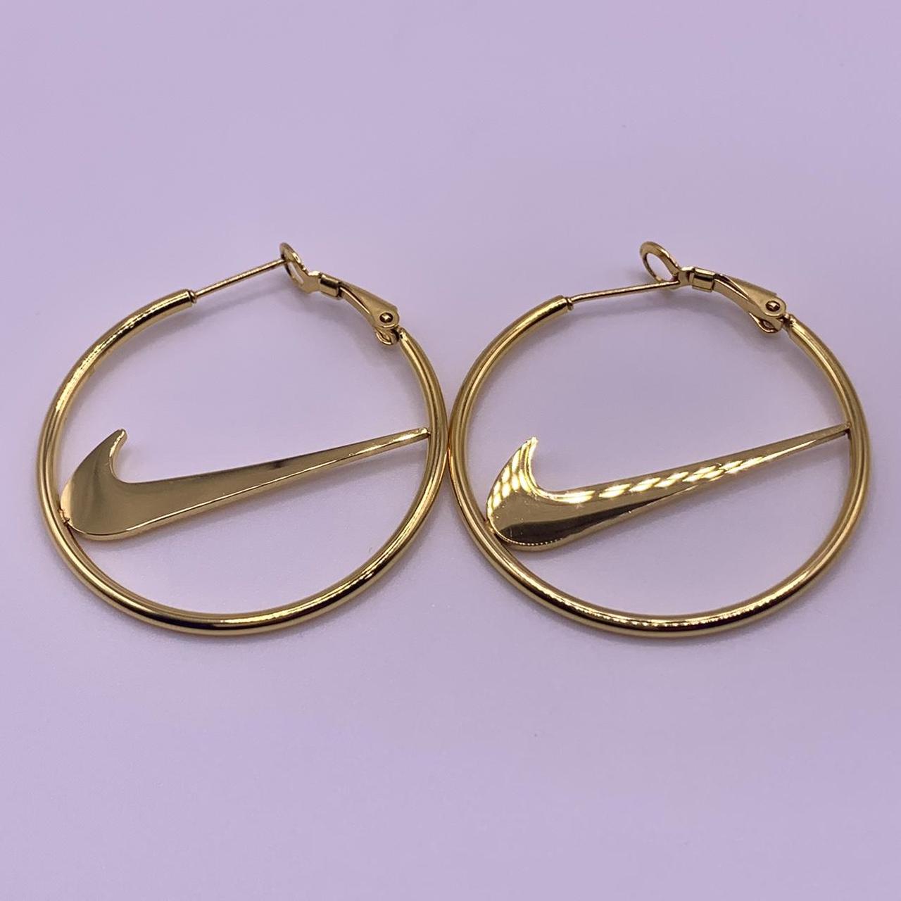 Vintage Gold Small Nike Swoosh Hoop Earrings High... - Depop