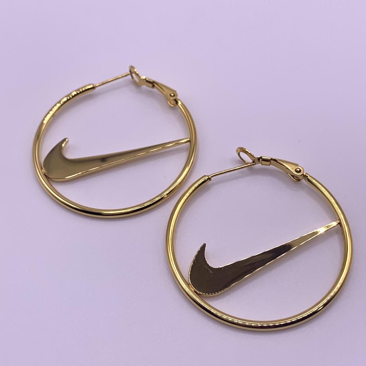 Vintage Gold Small Nike Swoosh Hoop Earrings High... - Depop