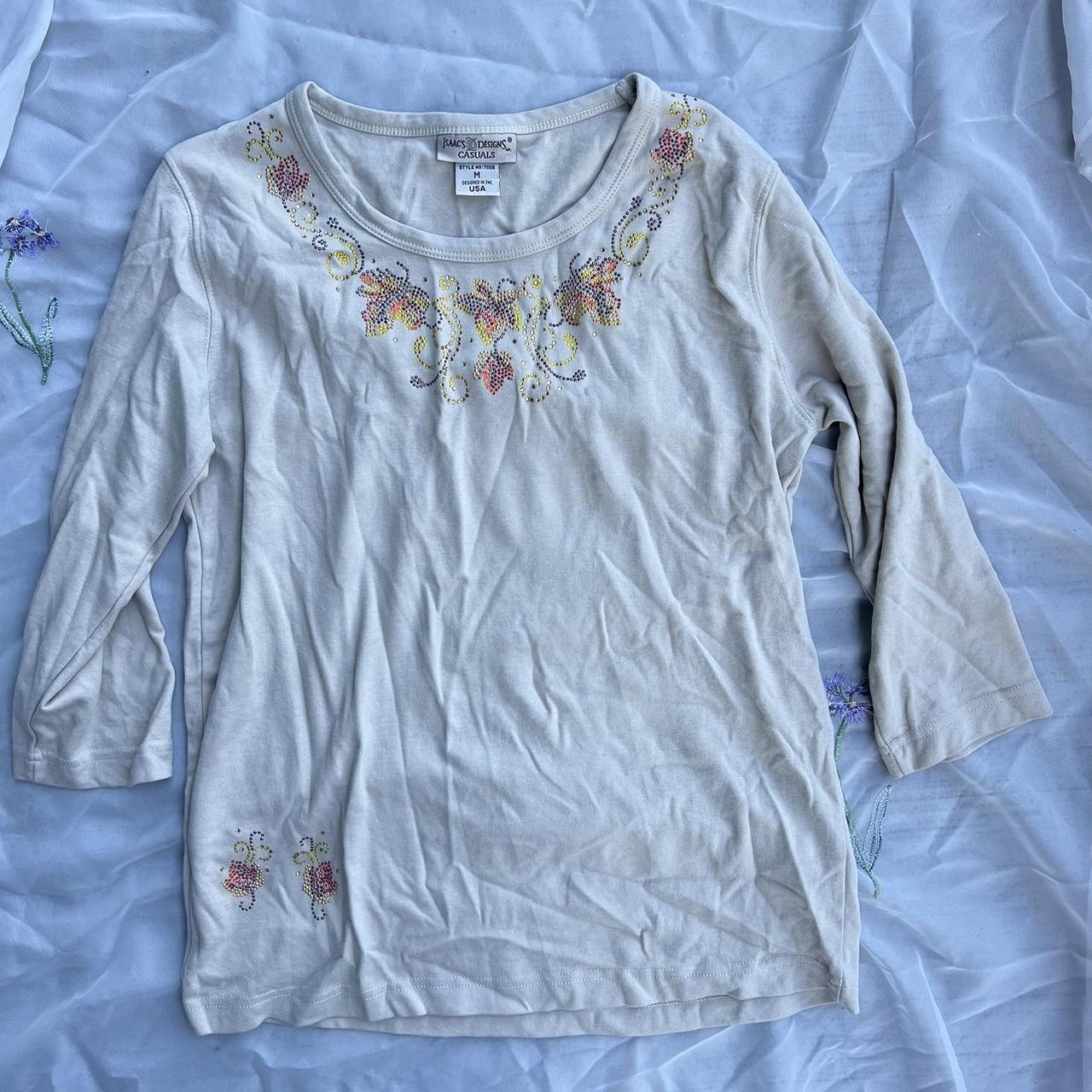 Isaac’s Designs Casuals Inc. Cream blouse bedazzled.... - Depop