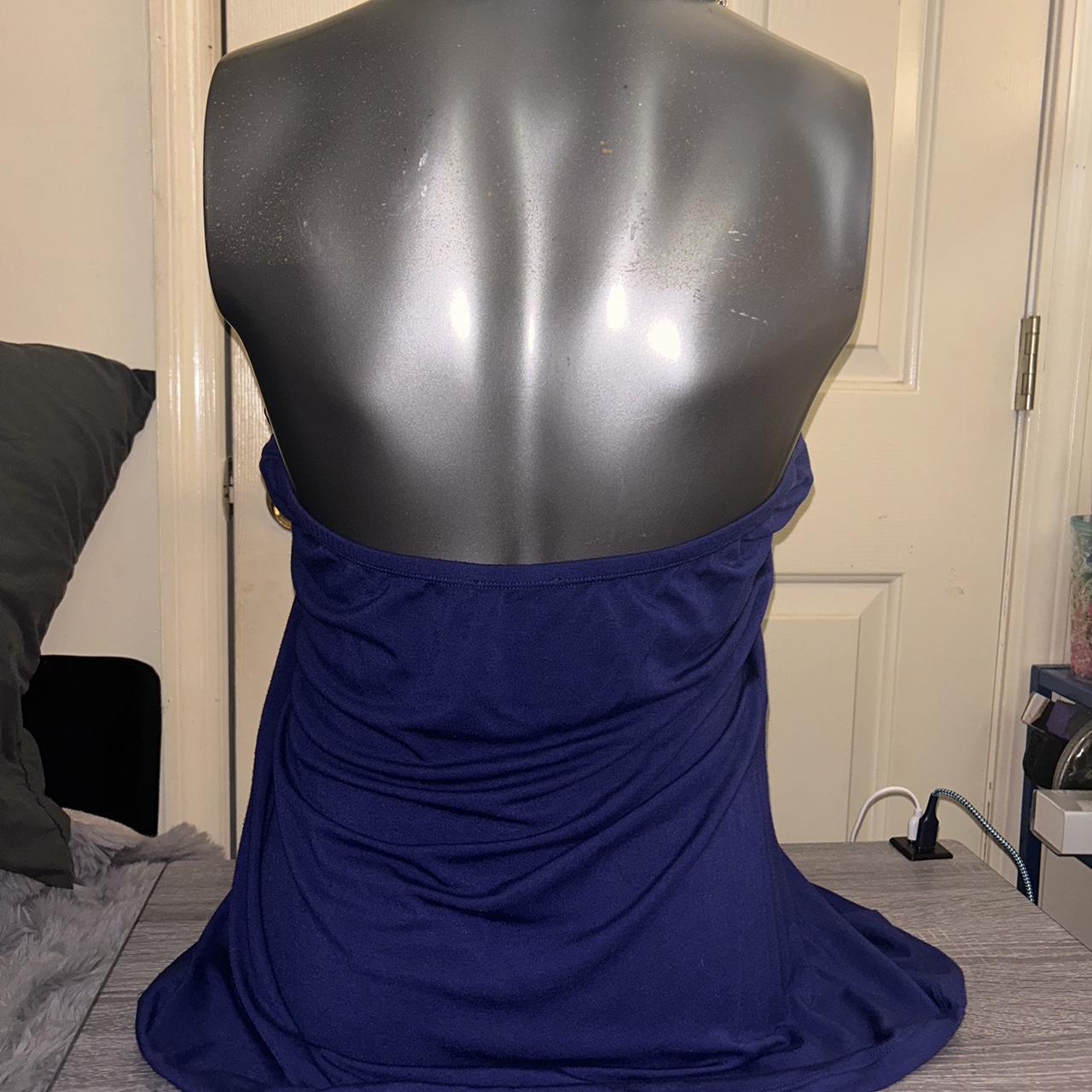Purple/ navy halter top with silver weighted neck... - Depop