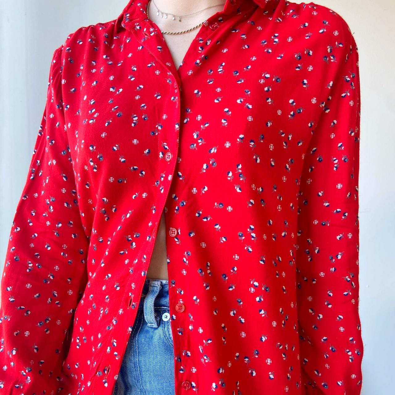 vintage floral blouse 70s / red / pattern / shirt /... - Depop