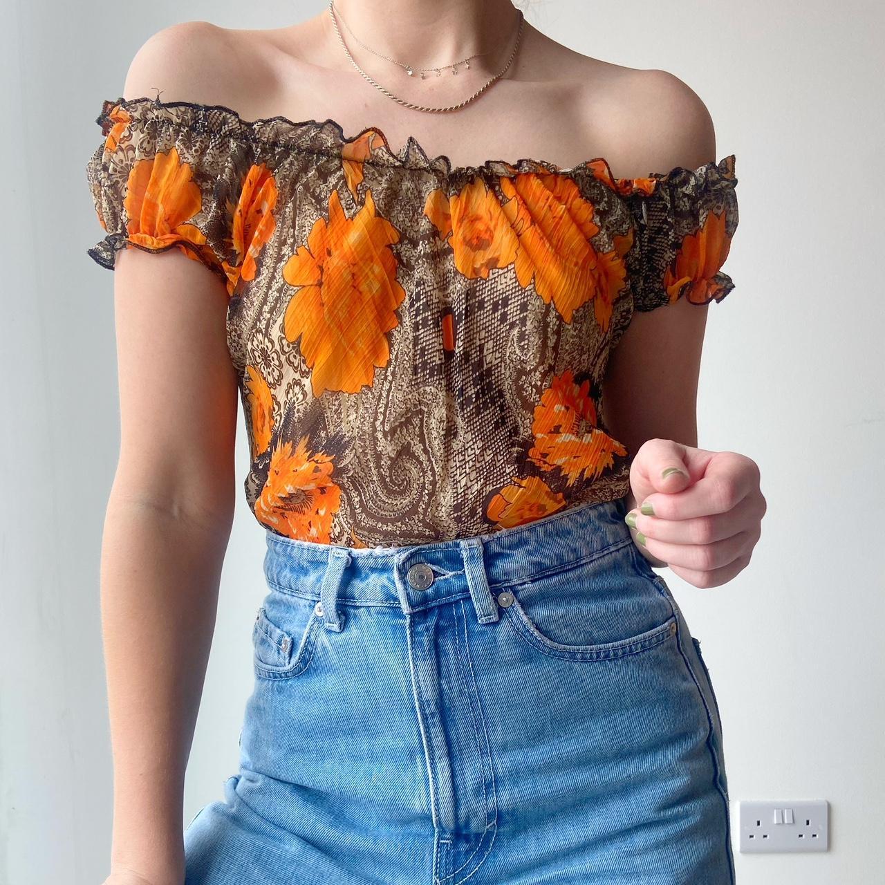 y2k mesh top vintage / 00s / pattern / floaty /... - Depop