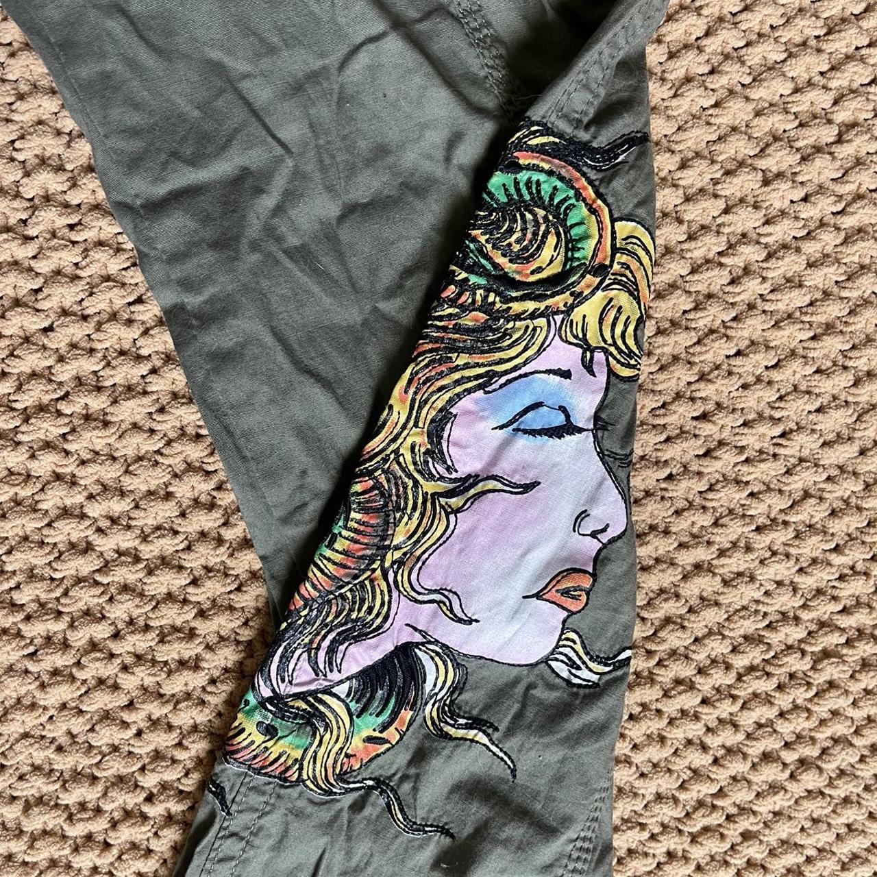 Ed Hardy Women's Green and Yellow Trousers | Depop