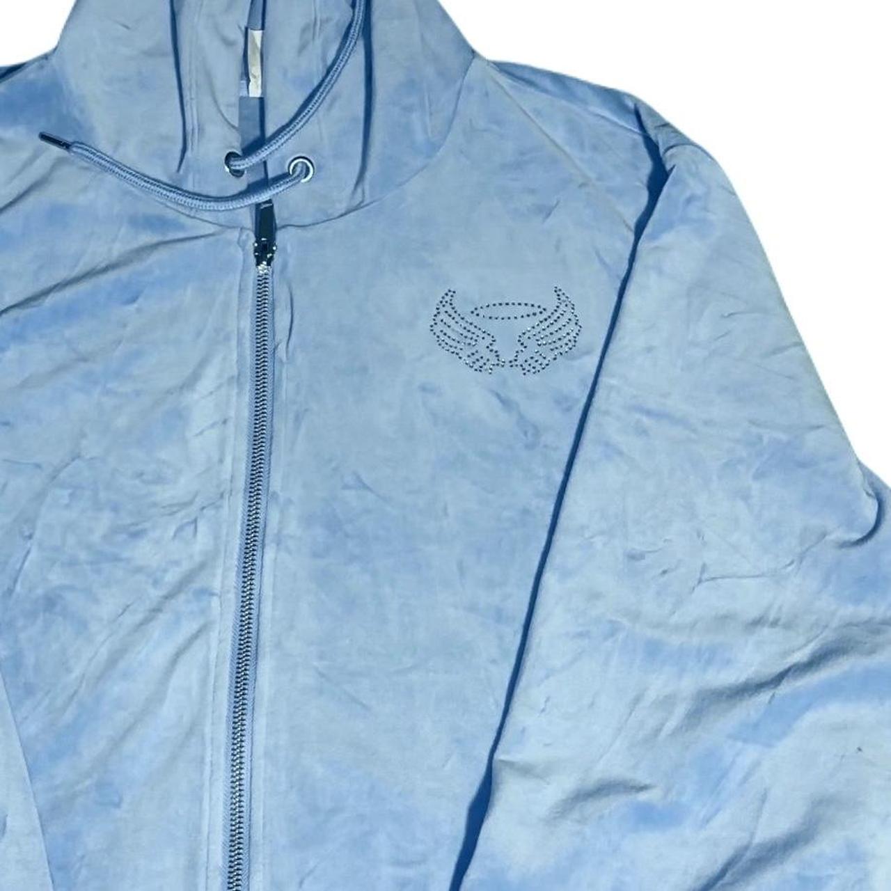 Blue velour zip up hoodie with rhinestone angel... - Depop