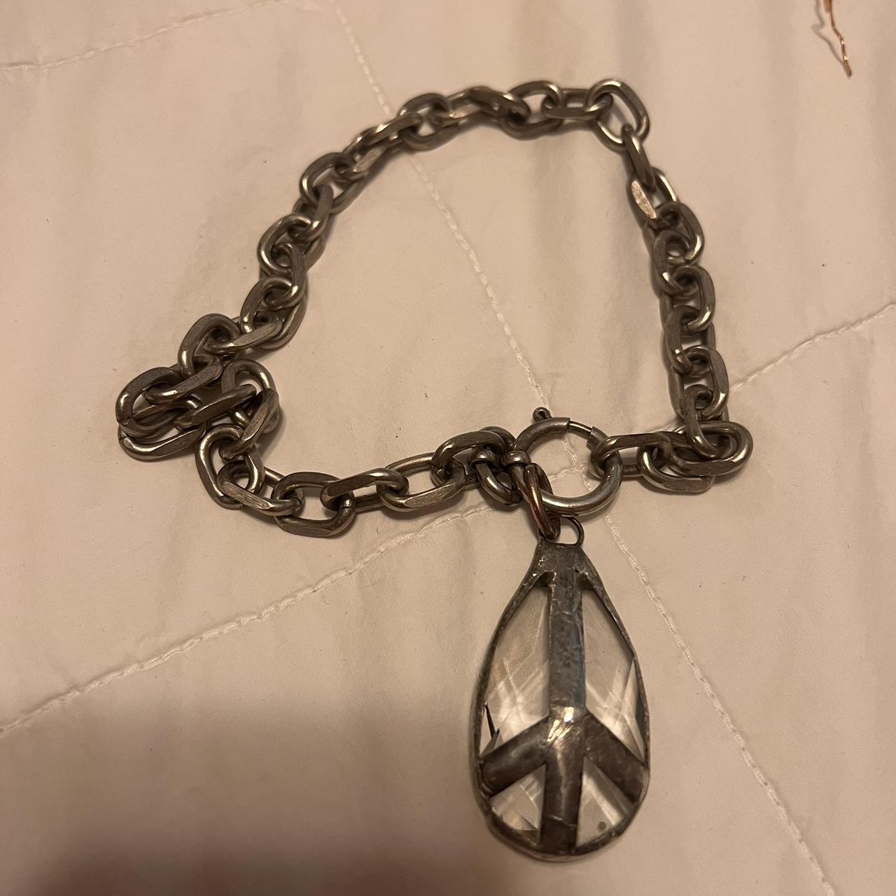 silver chain peace sign necklace! Slightly tarnished... - Depop